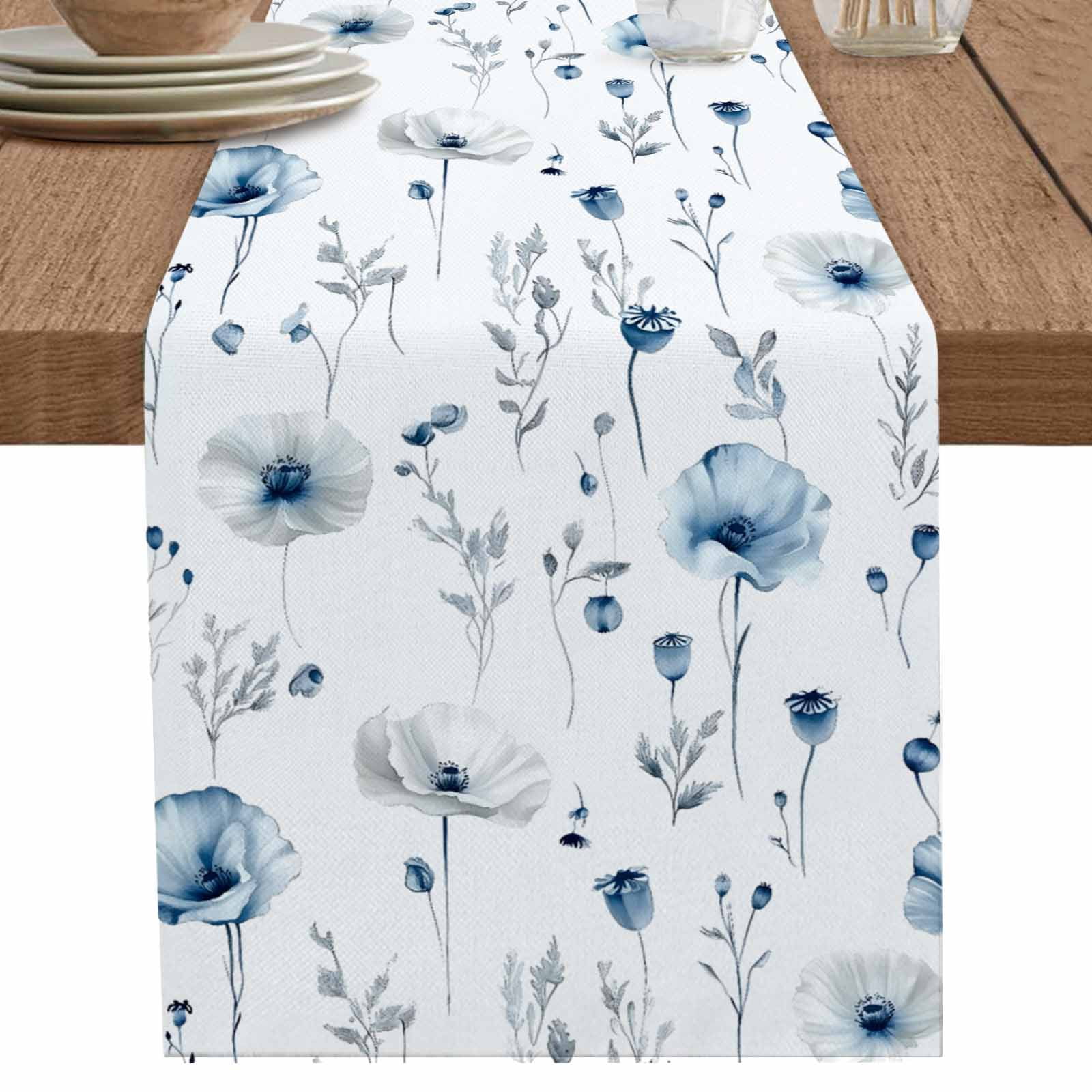 nqOlkjepod Blue Flowers Table Runner 72 Inches Long Farmhouse Dress ...