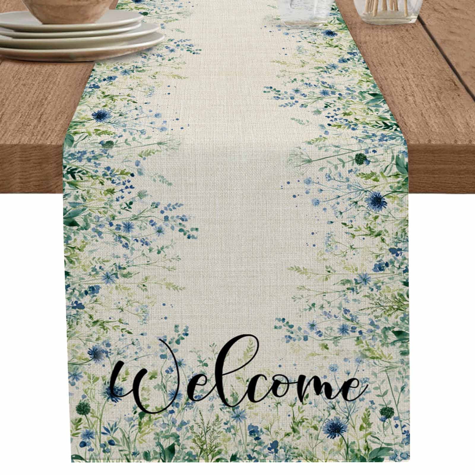 nqOlkjepod Blue Flowers Table Runner 90 Inches Long Farmhouse Dress ...
