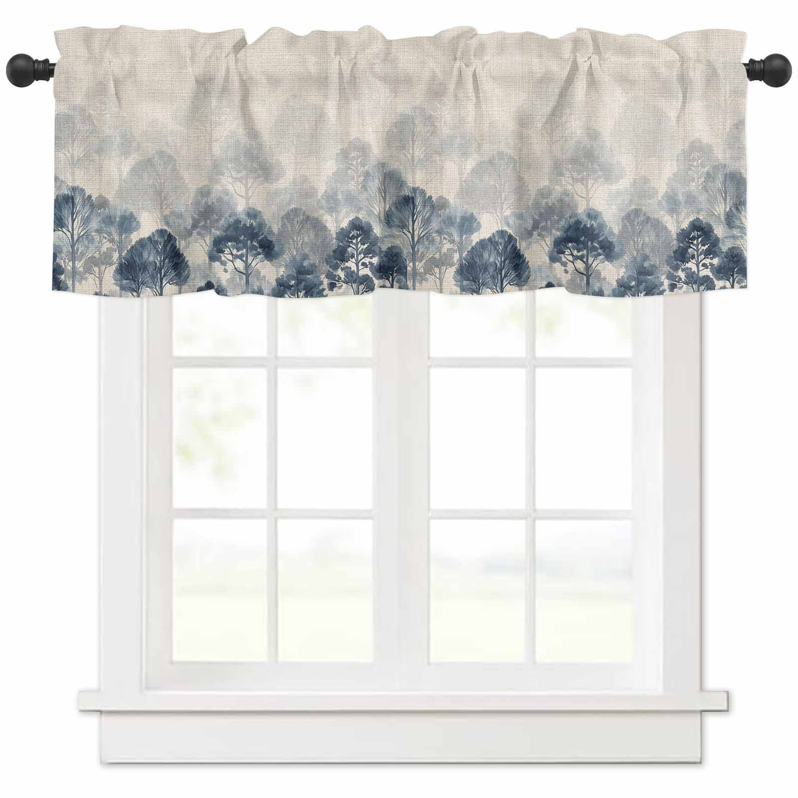 nqOlkjepod Blue Forest Farmhouse Short Window Curtain Valances ...