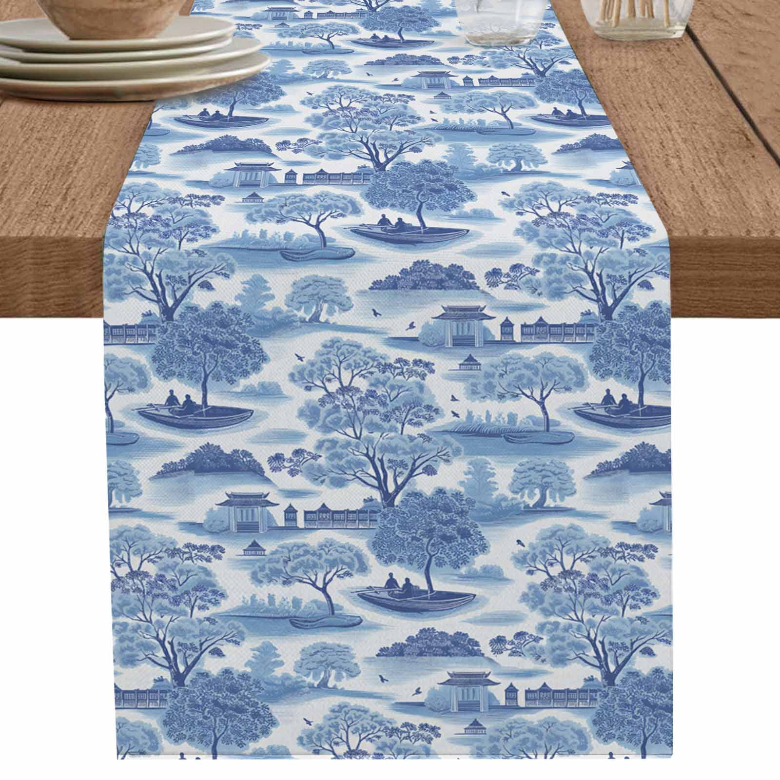 nqOlkjepod Blue Garden Table Runner 60 Inches Long Farmhouse Dress ...
