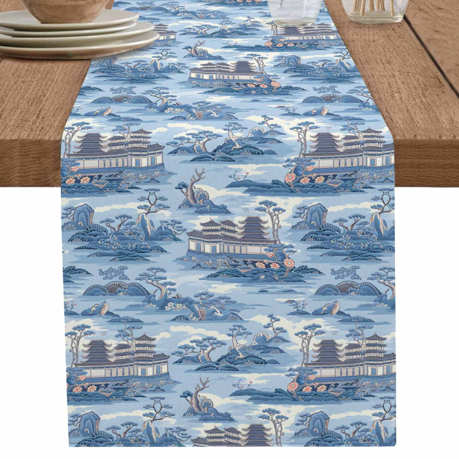 nqOlkjepod Blue Garden Table Runner 72 Inches Long Farmhouse Dress ...
