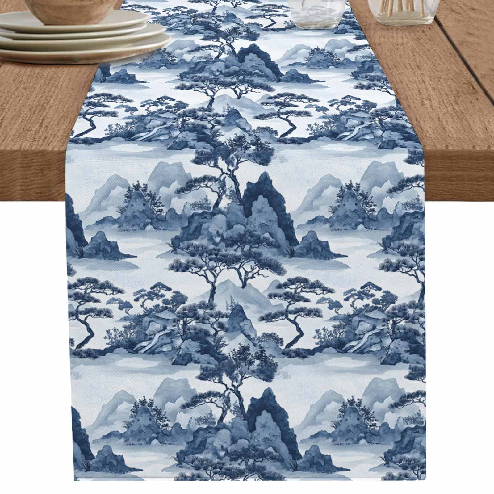 nqOlkjepod Blue Garden Table Runner 72 Inches Long Farmhouse Dress ...