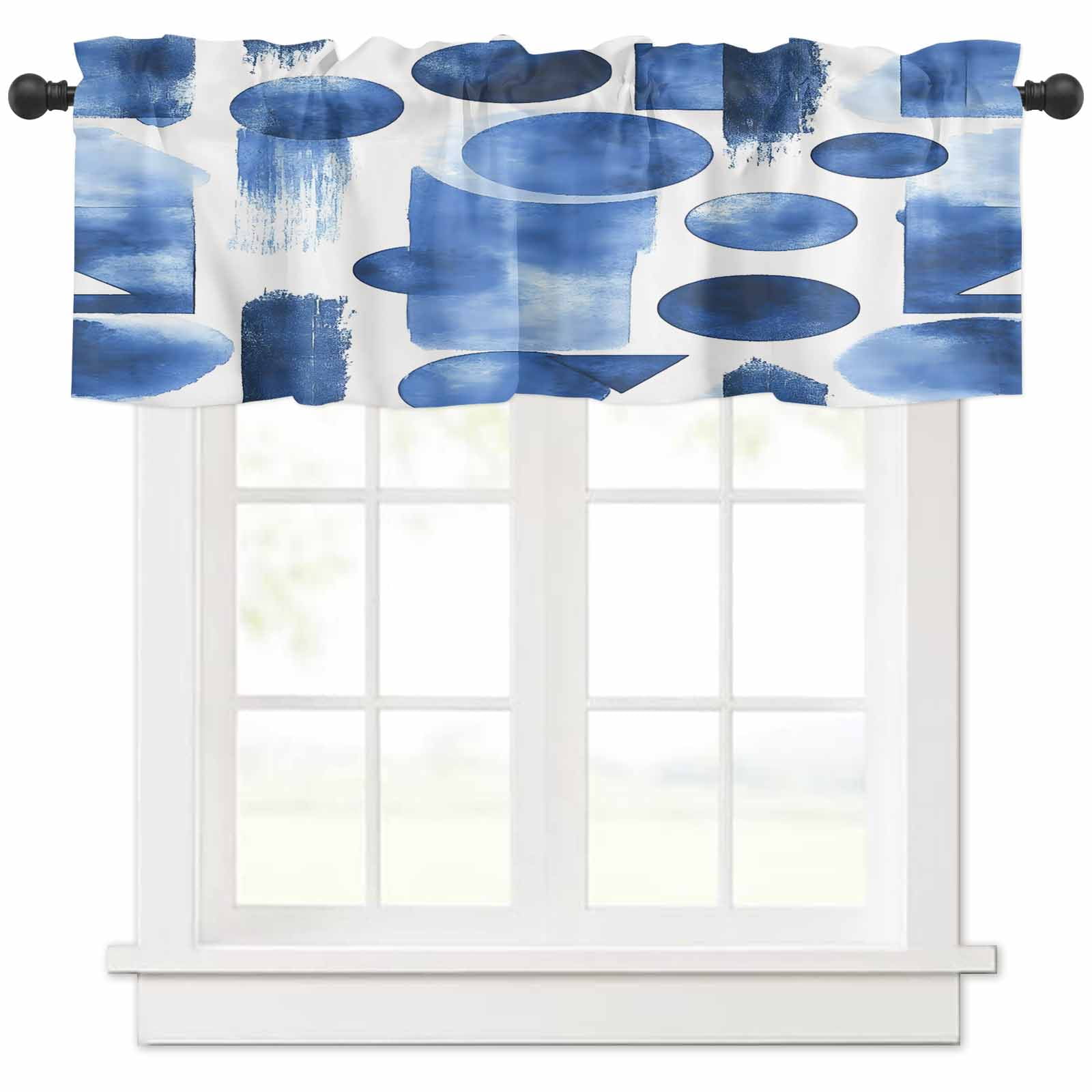 nqOlkjepod Blue Geometric Farmhouse Short Window Curtain Valances ...