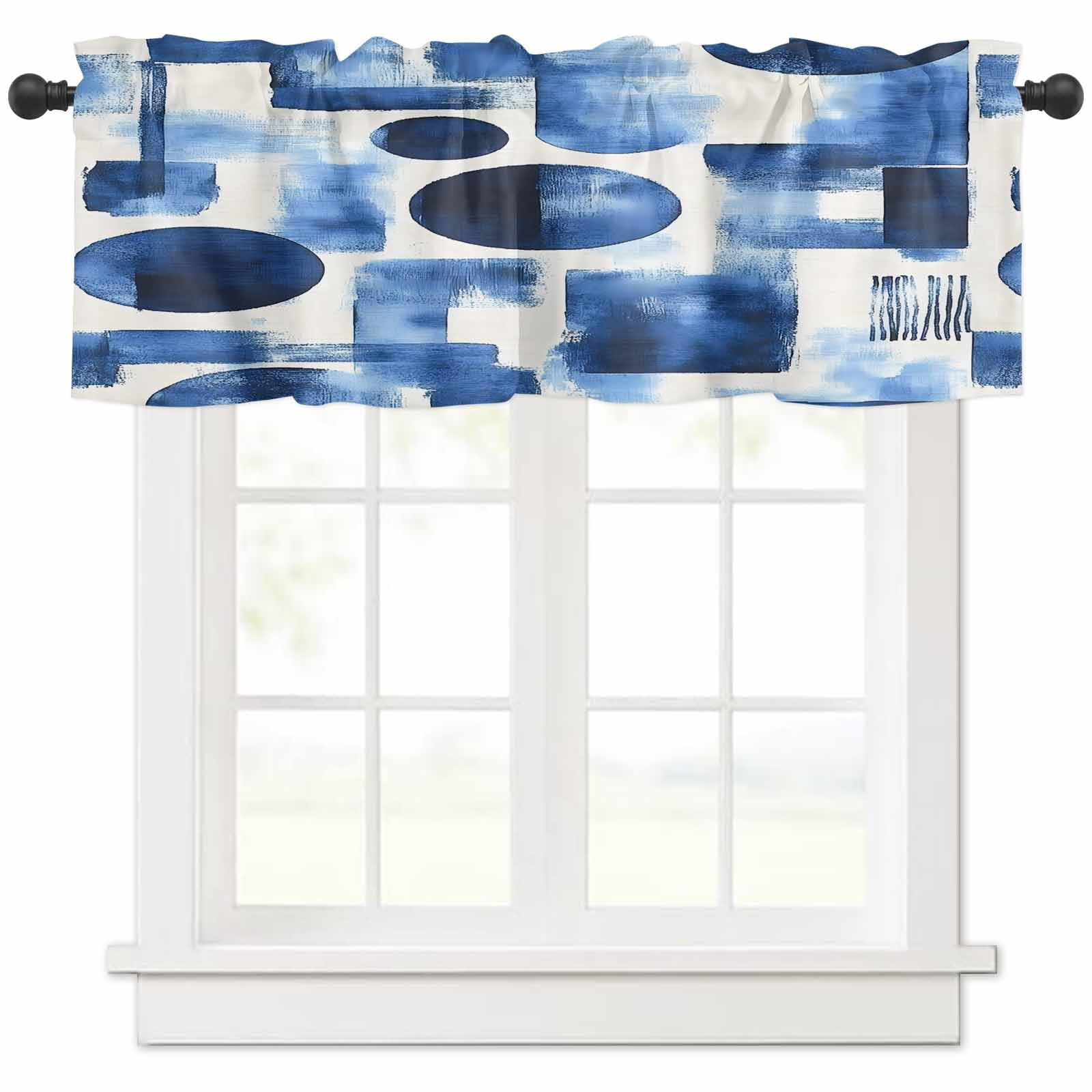 nqOlkjepod Blue Geometric Farmhouse Short Window Curtain Valances ...