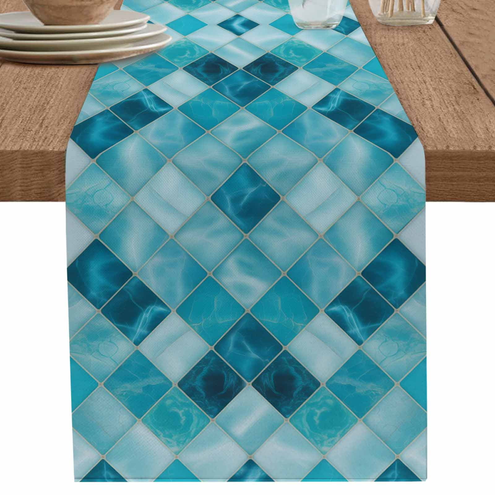 nqOlkjepod Blue Geometric Table Runner 60 Inches Long Farmhouse Dress ...