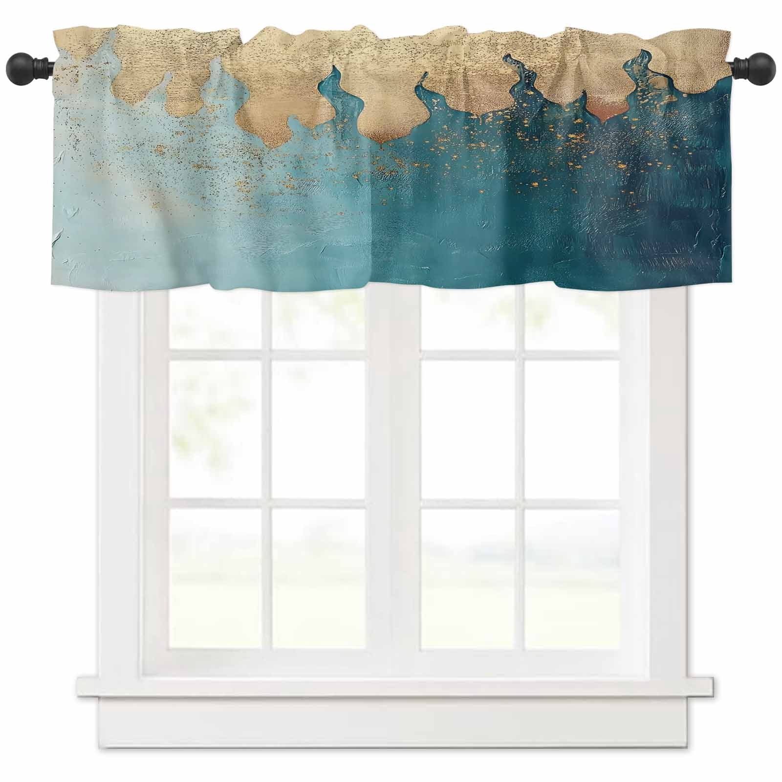 nqOlkjepod Blue Gold Farmhouse Short Window Curtain Valances, Abstract ...