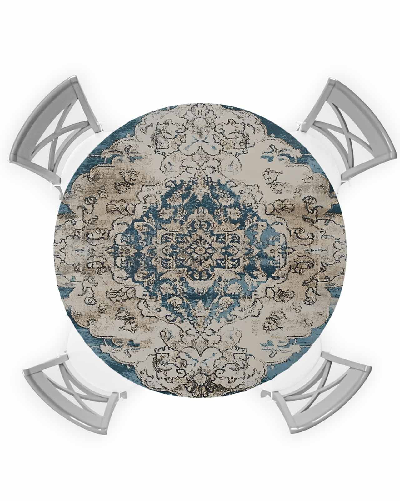 nqOlkjepod Blue Gray Boho Flower Round Tablecloth, Fitted Table Cover ...