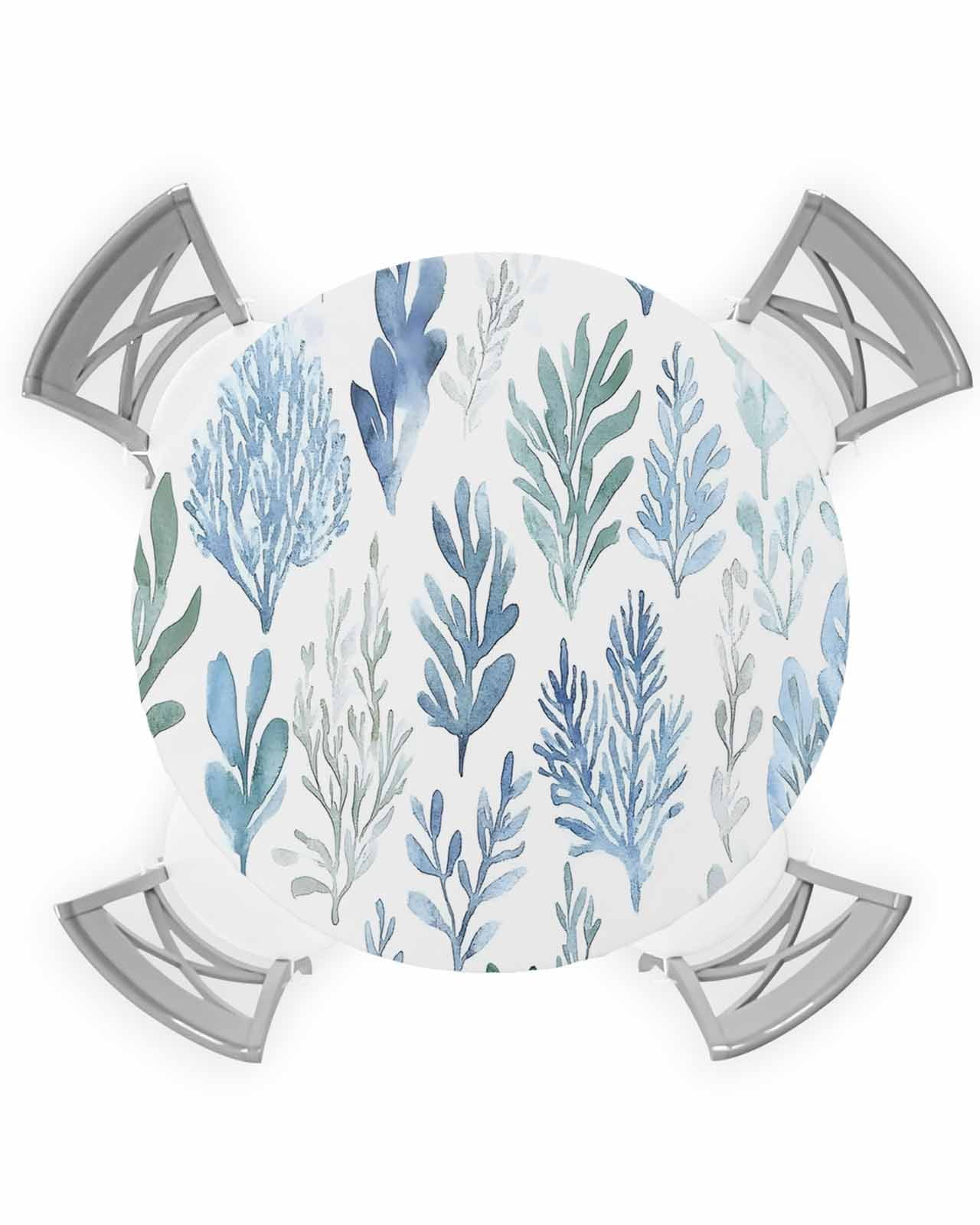 nqOlkjepod Blue Green Botanical Round Tablecloth, Fitted Table Cover ...