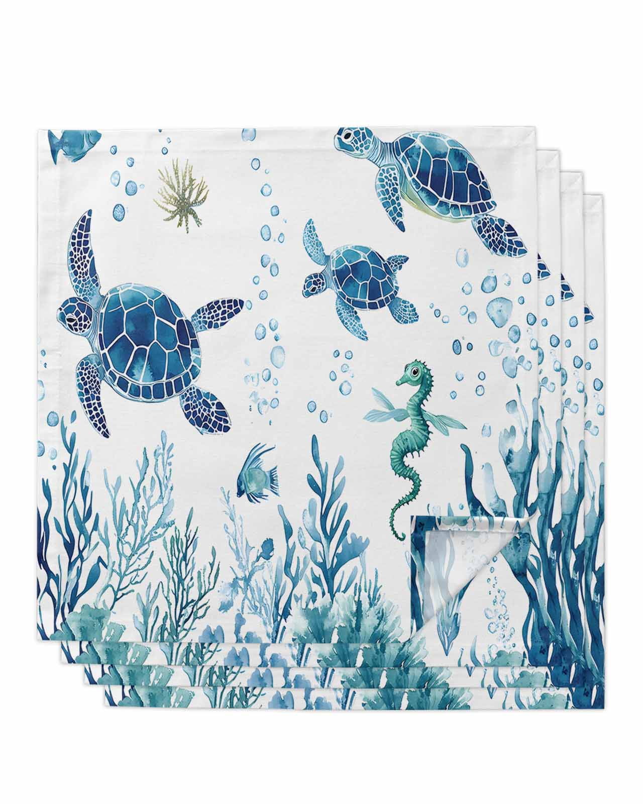 nqOlkjepod Blue Green Sea Turtle Cloth Napkins Set of 4 Reusable Dinner ...