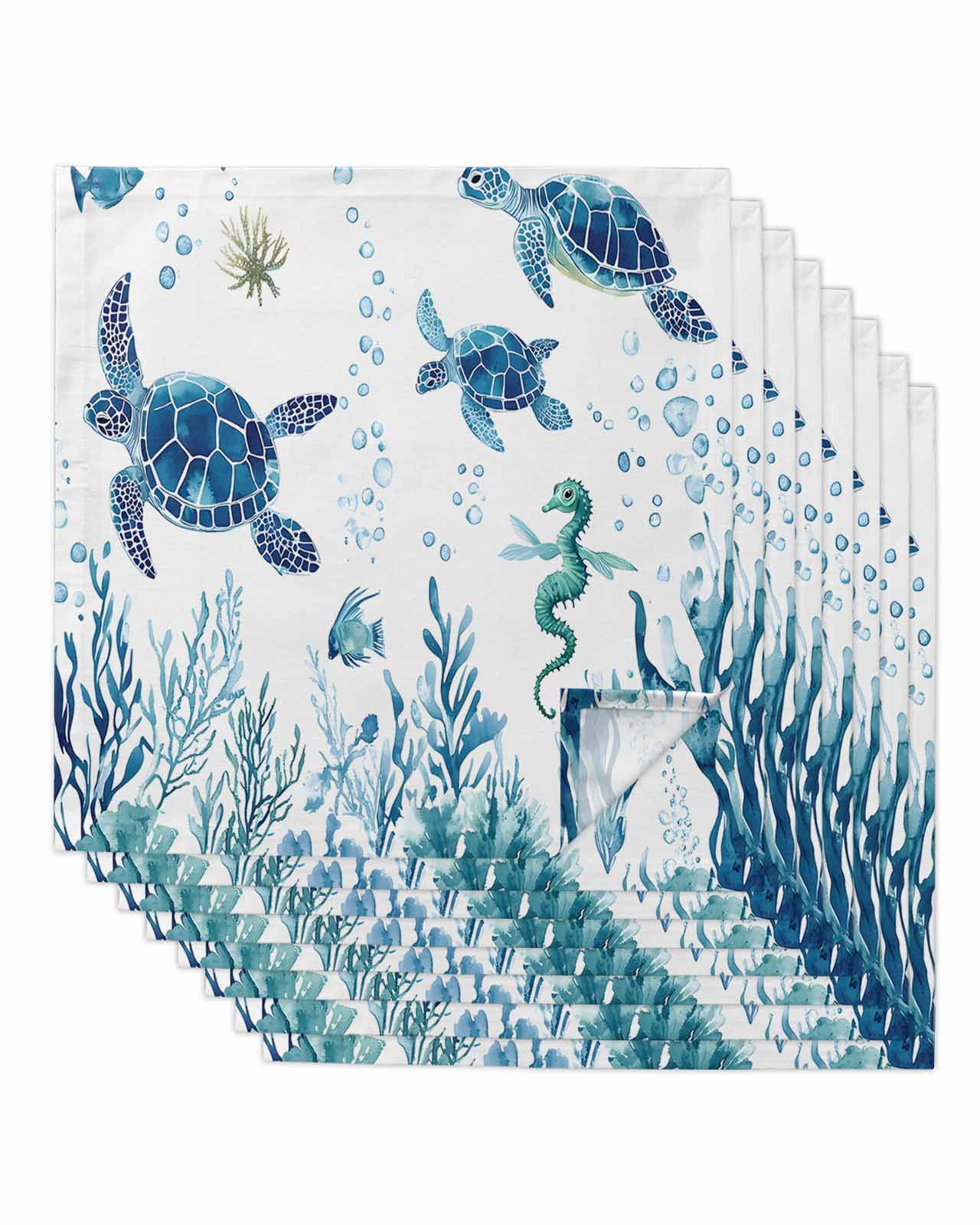 nqOlkjepod Blue Green Sea Turtle Cloth Napkins Set of 8 Reusable Dinner ...