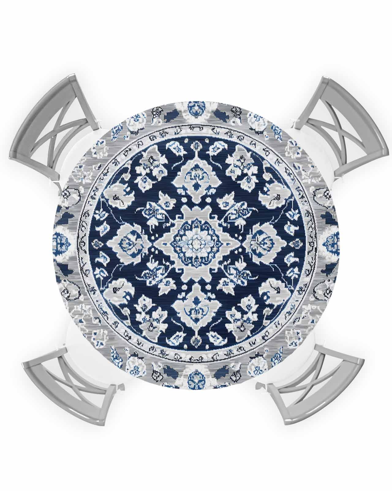 nqOlkjepod Blue Grey Boho Round Tablecloth, Fitted Table Cover with ...