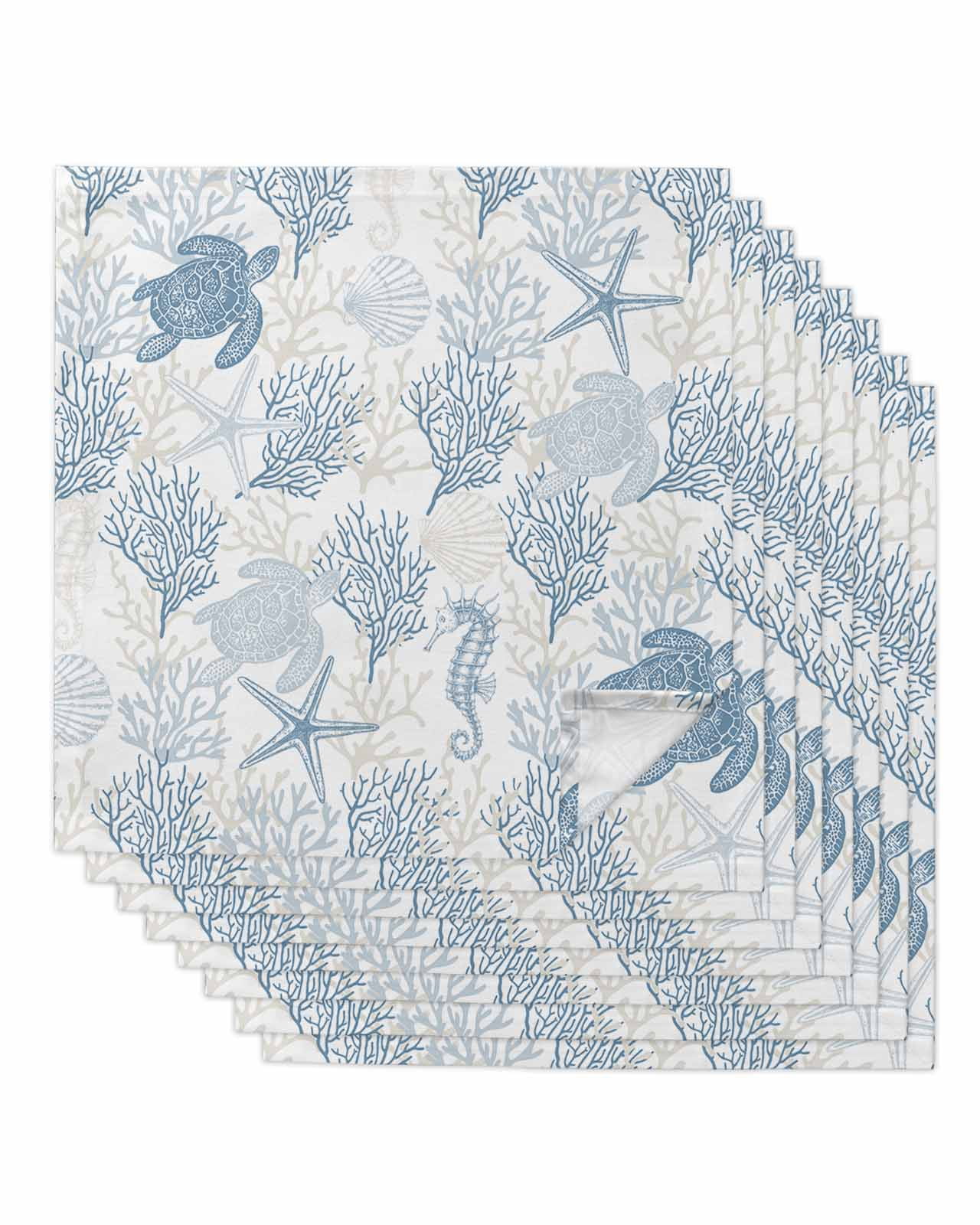 nqOlkjepod Blue Grey Coastal Cloth Napkins Set of 8 Reusable Dinner ...