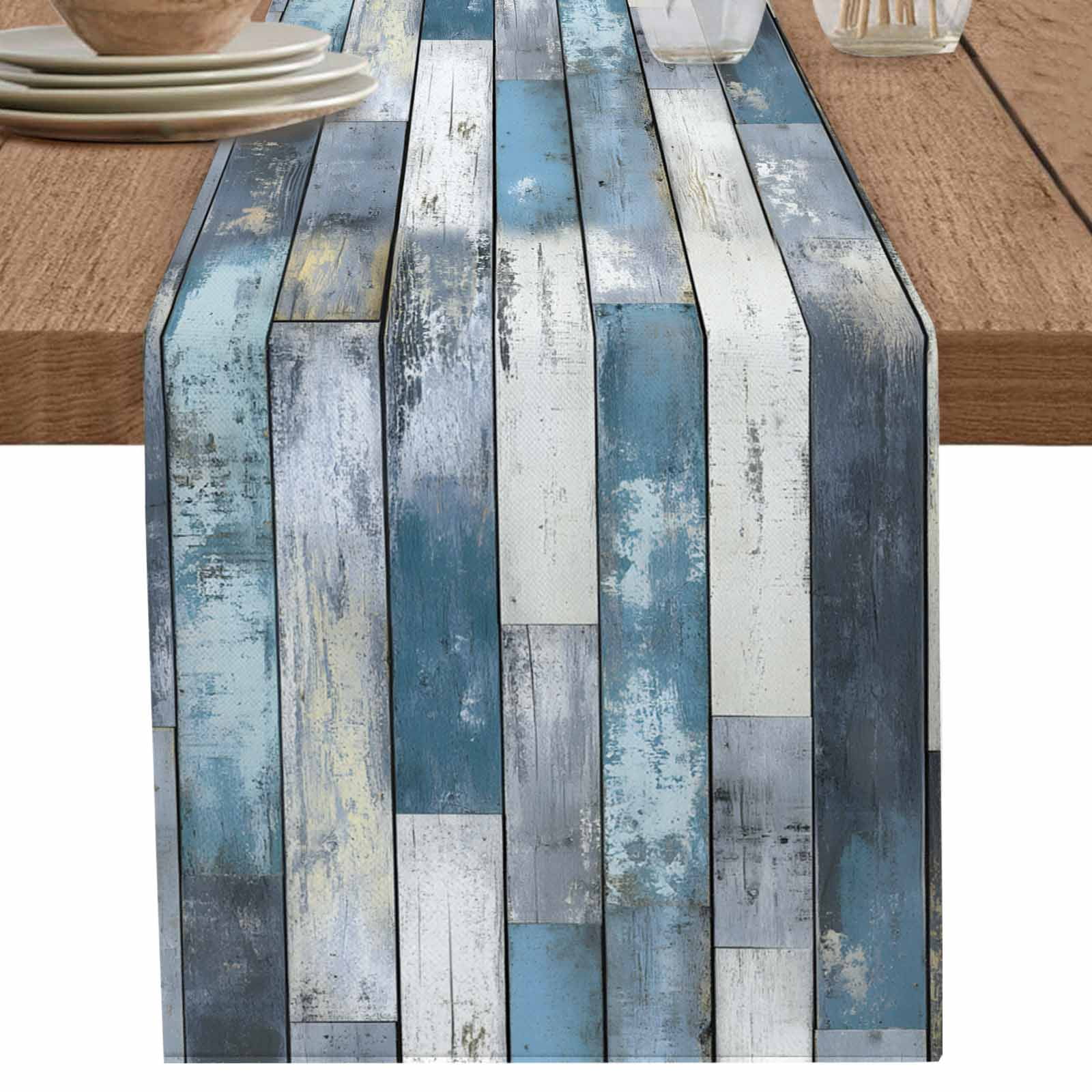 nqOlkjepod Blue Grey Wooden Table Runner 70 Inches Long Farmhouse Dress ...