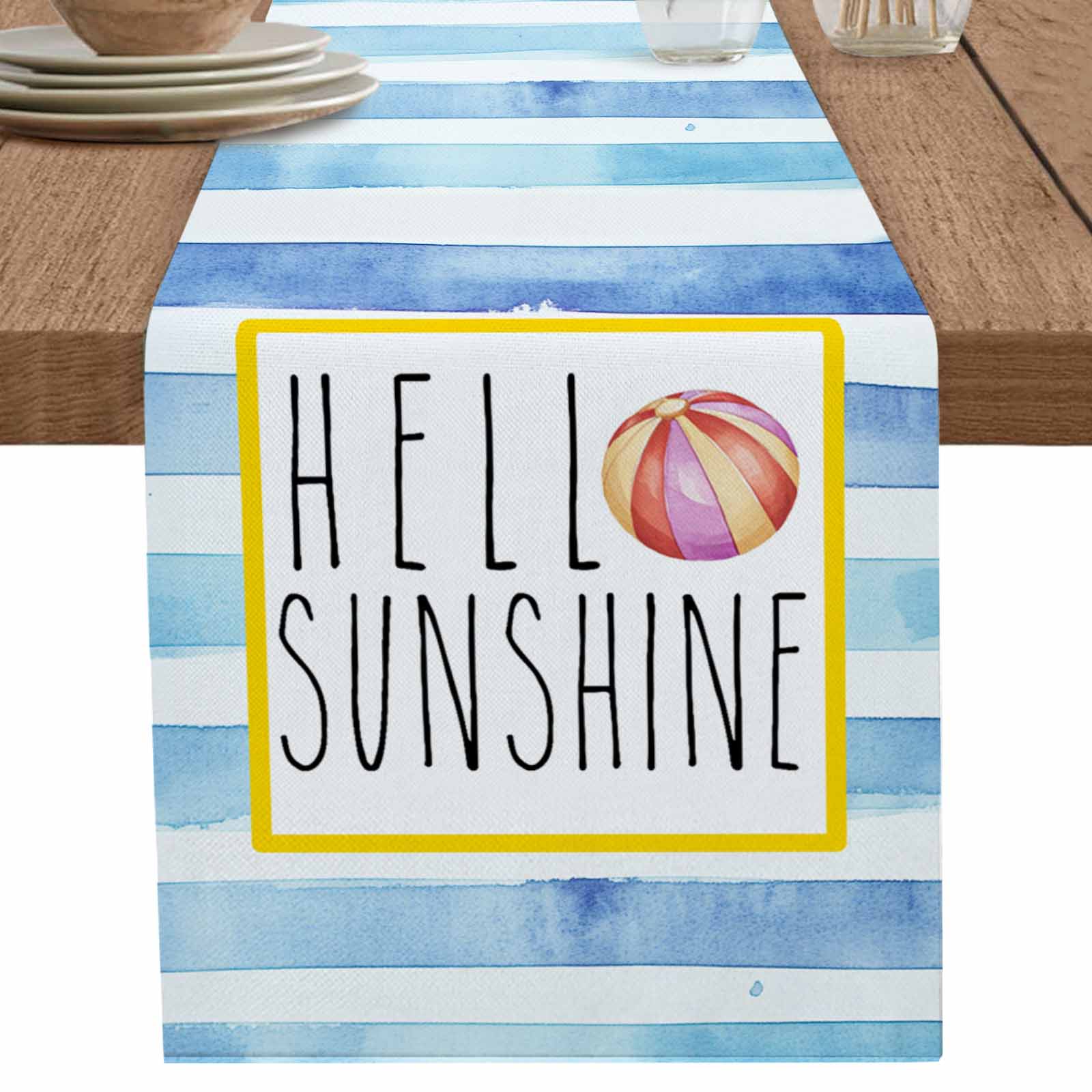 nqOlkjepod Blue Horizontal Striped Table Runner 72 Inches Long ...