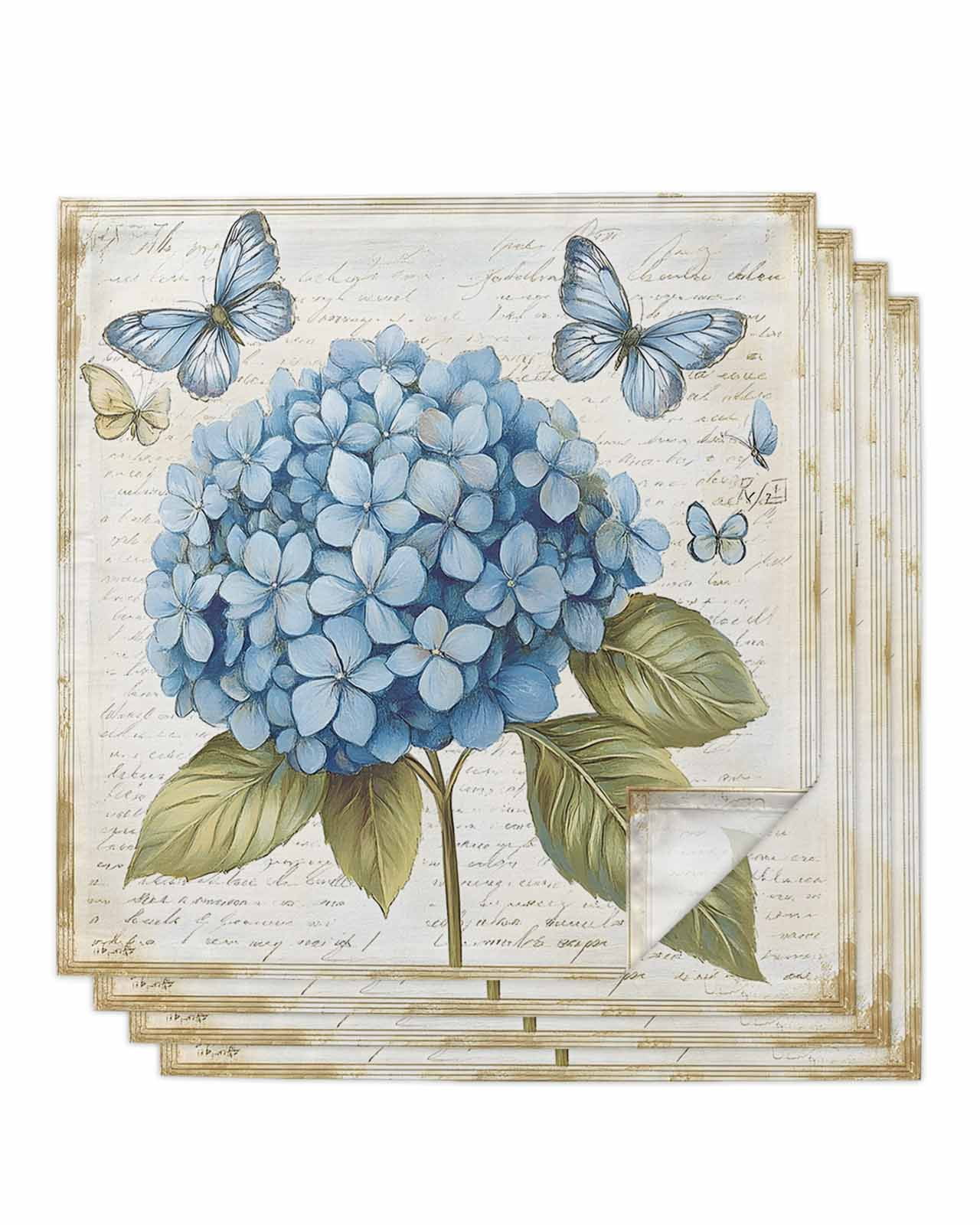 nqOlkjepod Blue Hydrangea Cloth Napkins Set of 4 Reusable Dinner ...