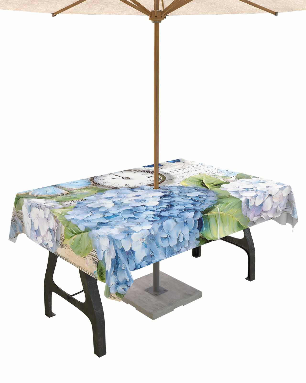 nqOlkjepod Blue Hydrangea Floral Outdoor Tablecloth with Umbrella Hole ...