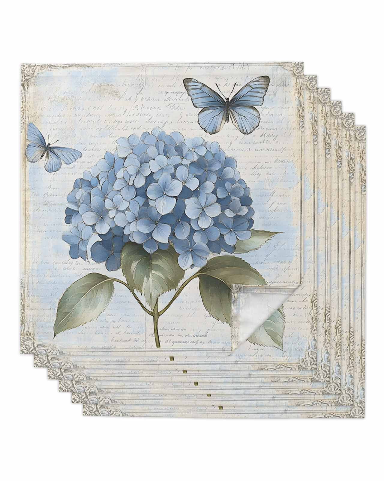 nqOlkjepod Blue Hydrangea Retro Cloth Napkins Set of 6 Reusable Dinner ...