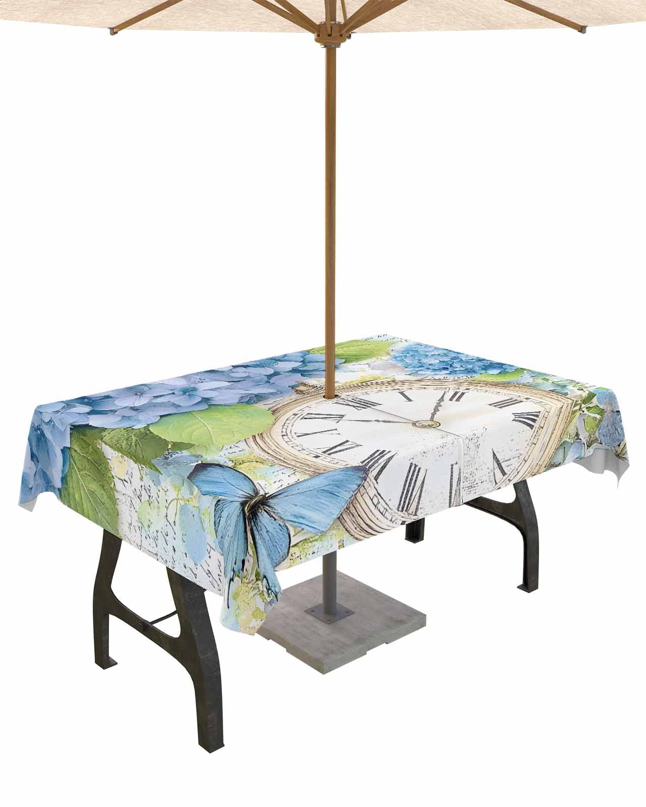 nqOlkjepod Blue Hydrangea Retro Outdoor Tablecloth with Umbrella Hole ...