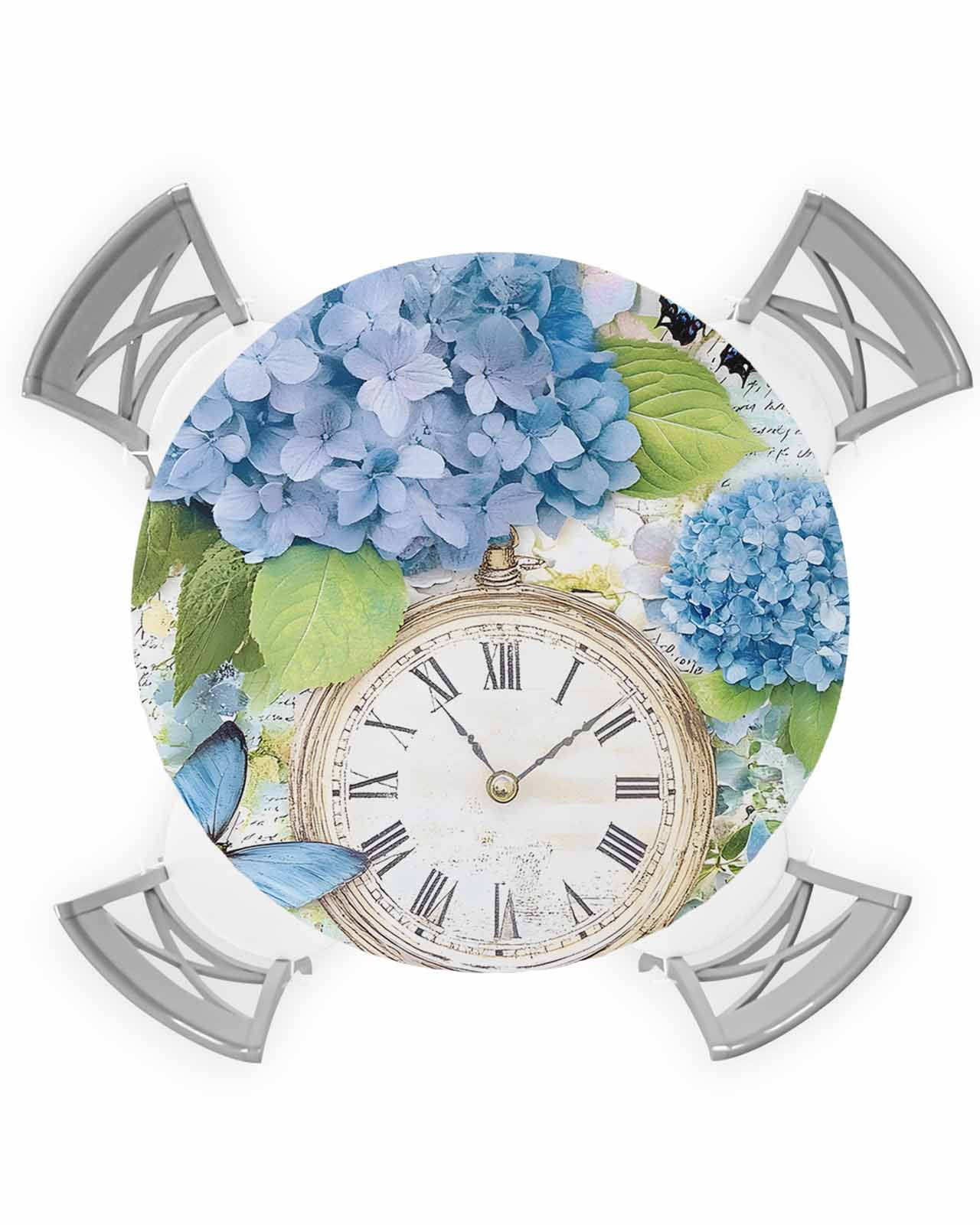 nqOlkjepod Blue Hydrangea Retro Round Tablecloth, Fitted Table Cover ...