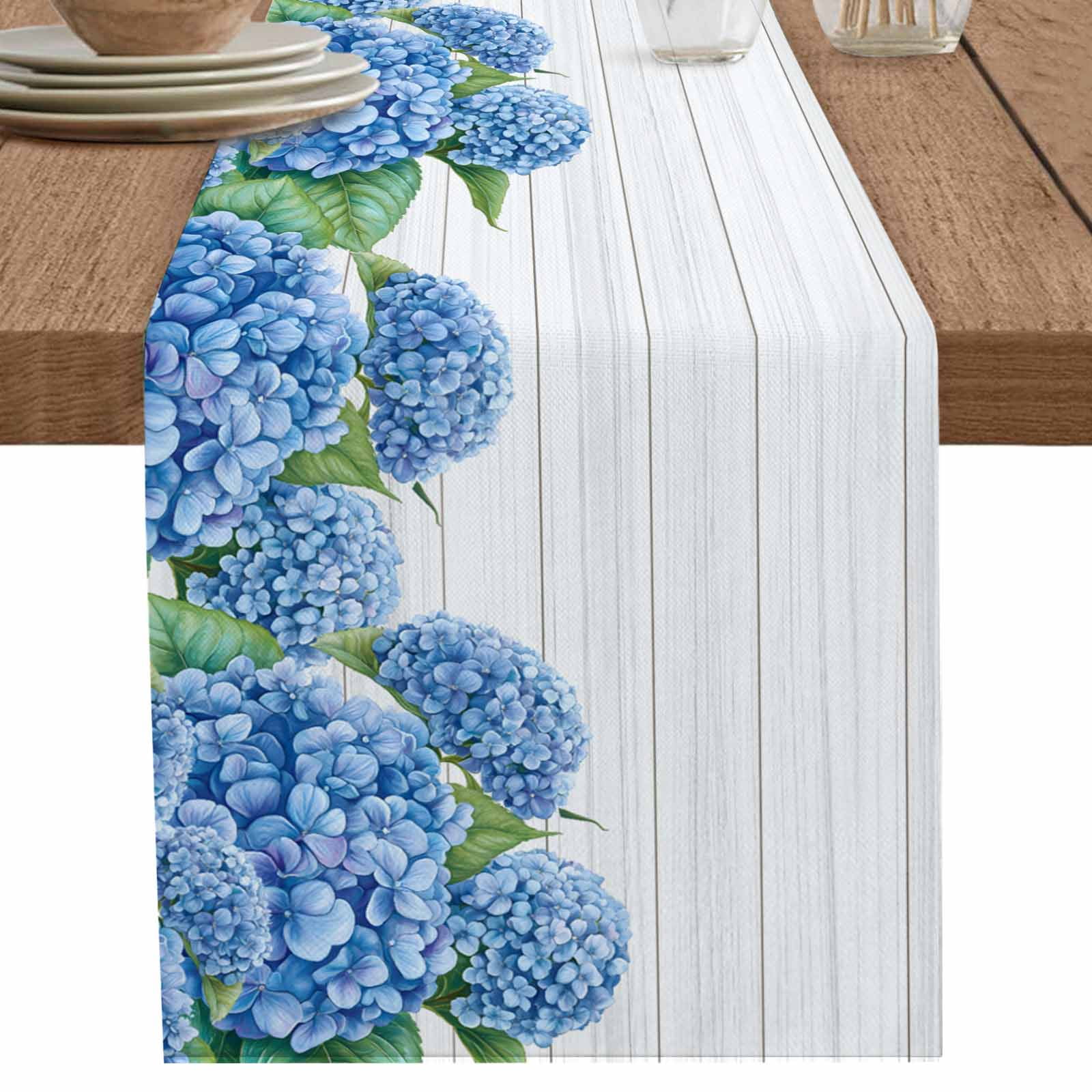 nqOlkjepod Blue Hydrangeas Floral Table Runner 108 Inches Long Farmhouse Dress Scarves, Spring ...