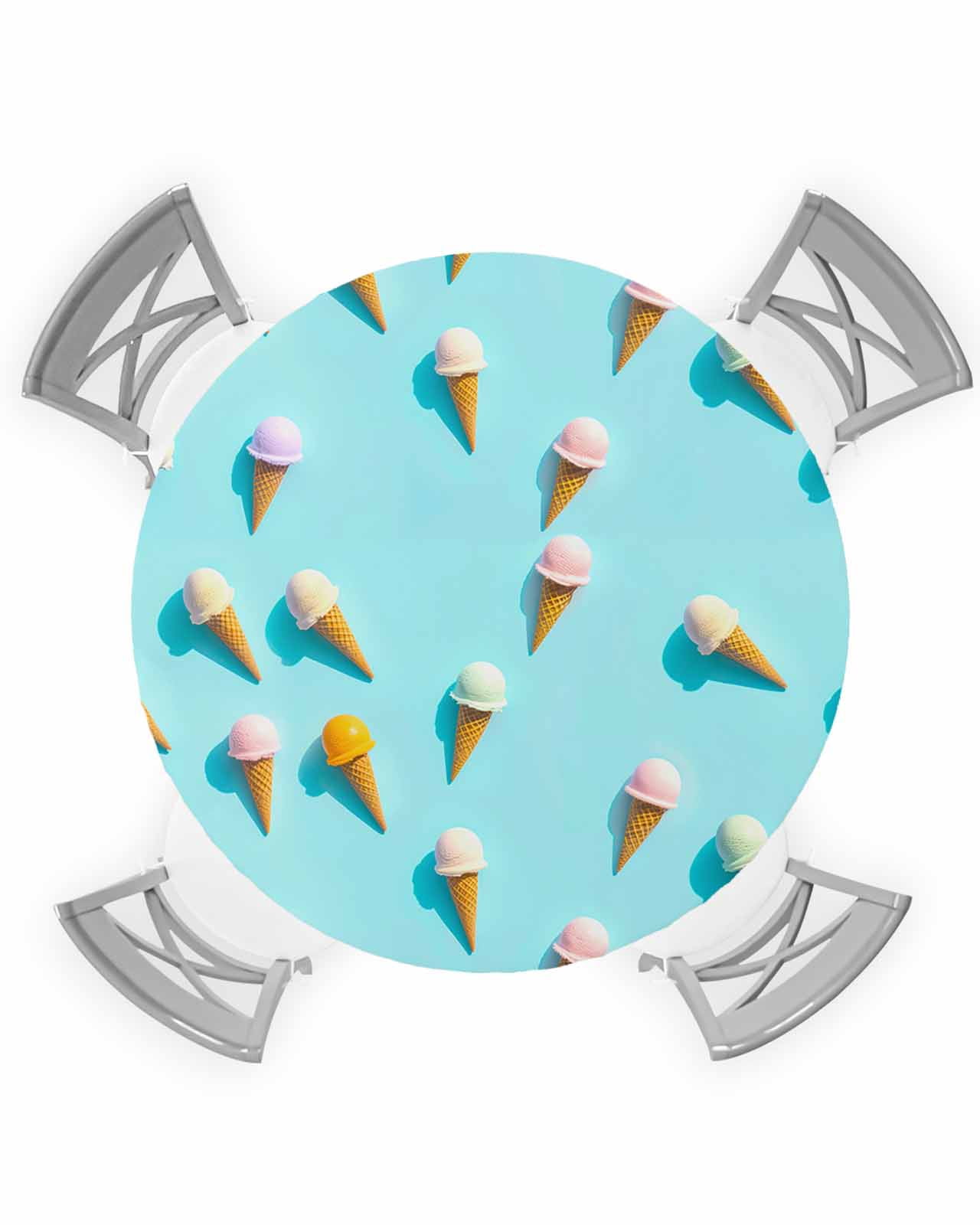 nqOlkjepod Blue Ice Cream Round Tablecloth, Fitted Table Cover with ...