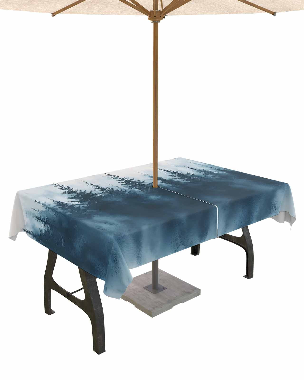 nqOlkjepod Blue Ink Ombre Forest Outdoor Tablecloth with Umbrella Hole ...