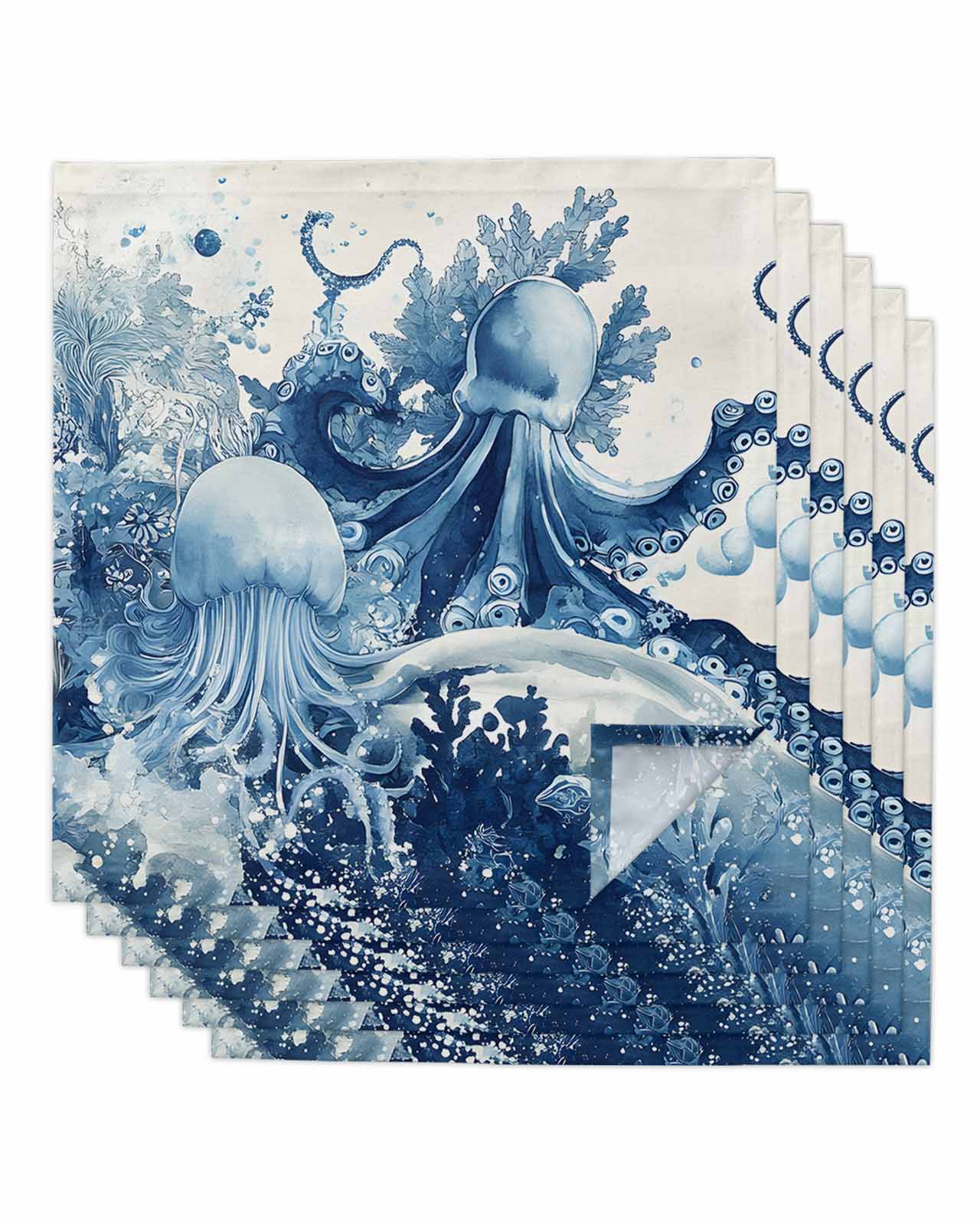 nqOlkjepod Blue Jellyfish Coastal Cloth Napkins Set of 6 Reusable ...