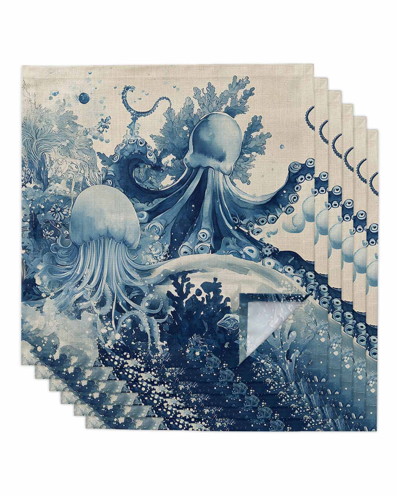 nqOlkjepod Blue Jellyfish Coastal Cloth Napkins Set of 6 Reusable ...