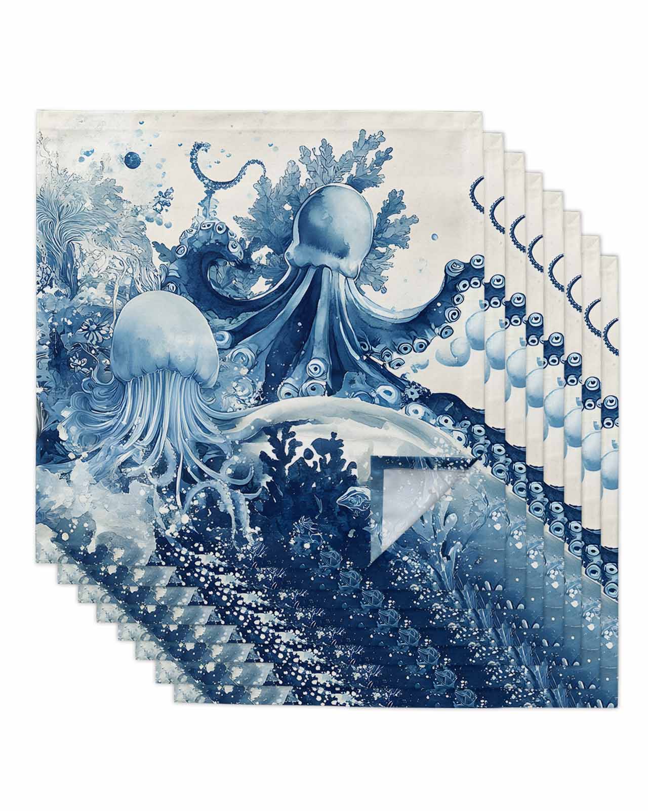 nqOlkjepod Blue Jellyfish Coastal Cloth Napkins Set of 8 Reusable ...