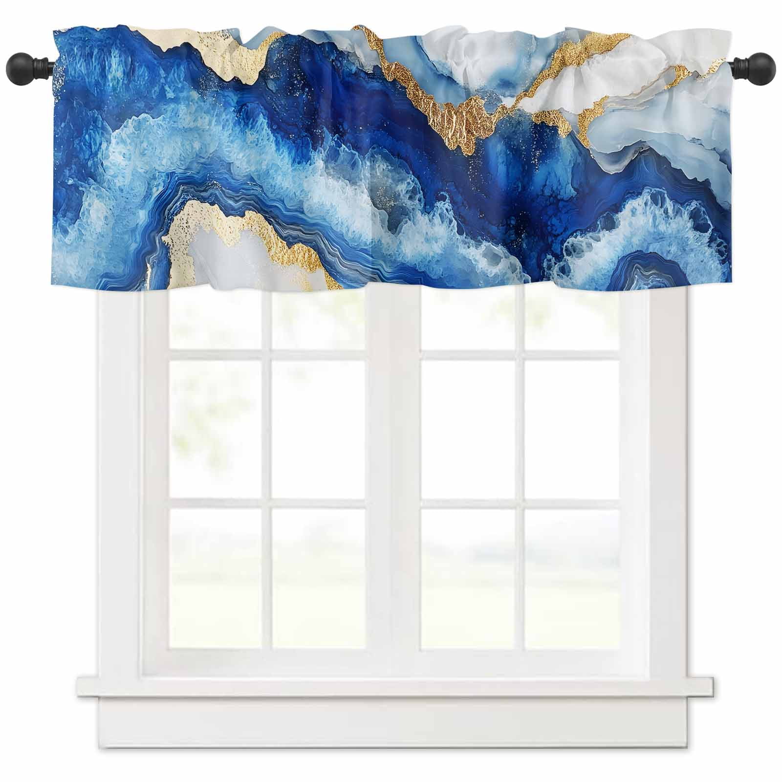 nqOlkjepod Blue Marble Farmhouse Short Window Curtain Valances ...