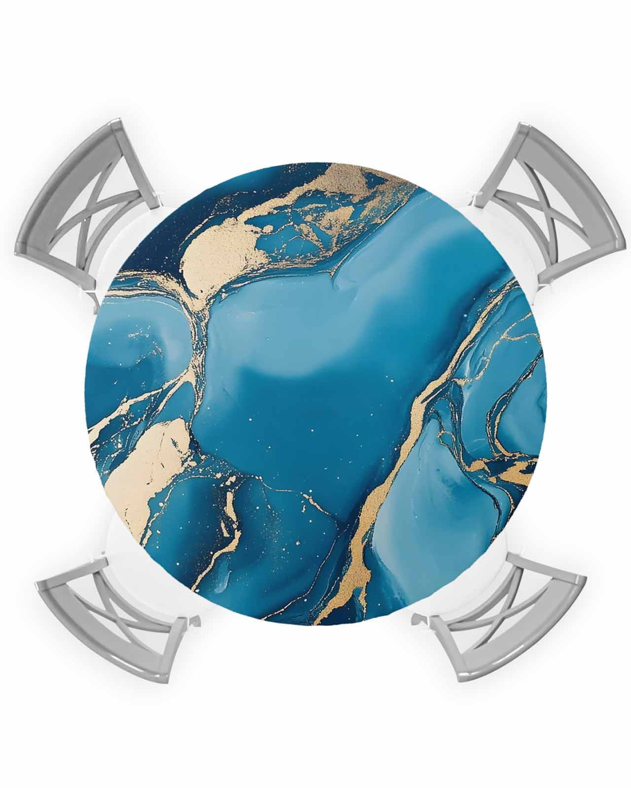 nqOlkjepod Blue Marble Round Tablecloth, Fitted Table Cover with Elastic for 36"-44" Round ...