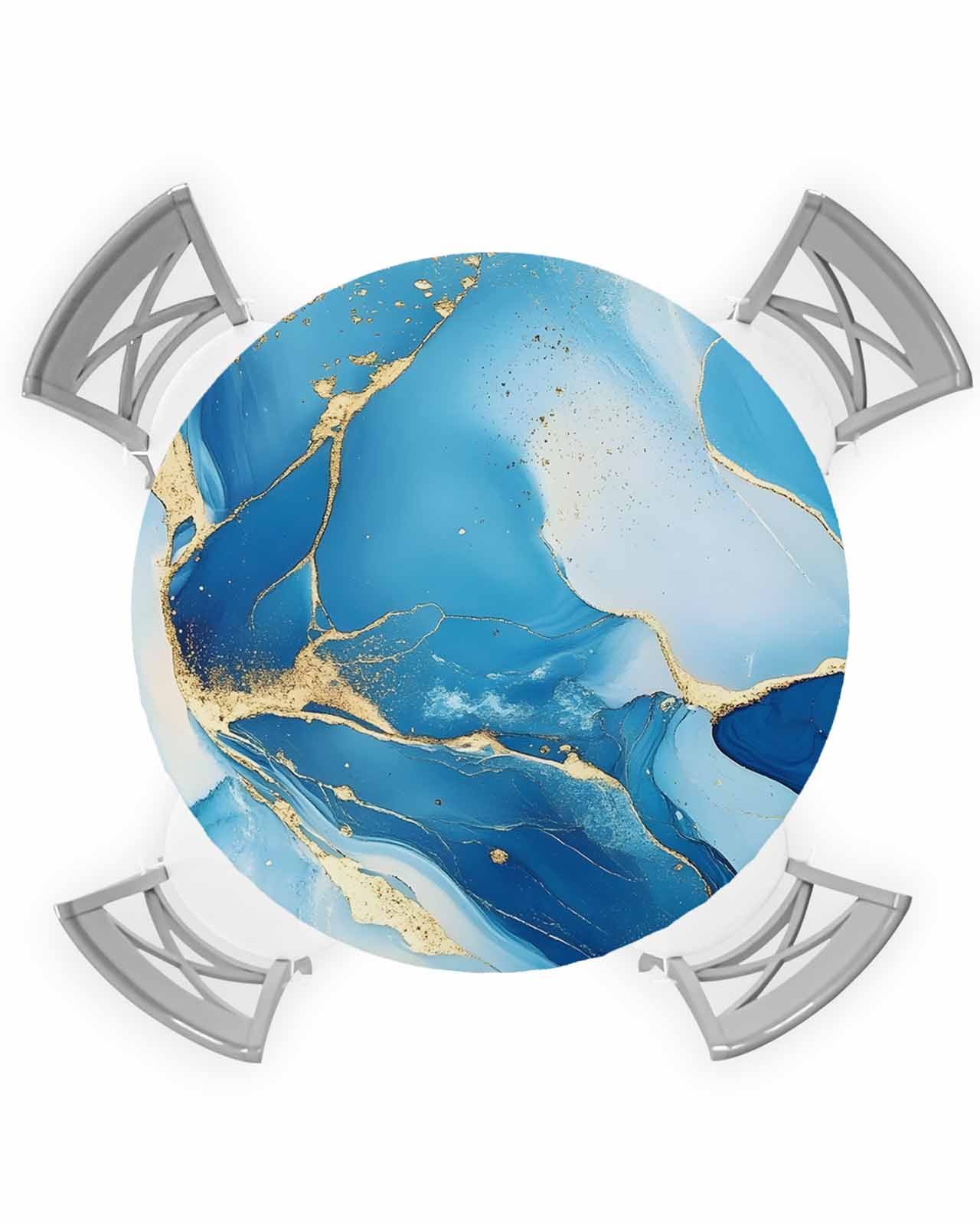 nqOlkjepod Blue Marble Round Tablecloth, Fitted Table Cover with Elastic for 36"-44" Round ...