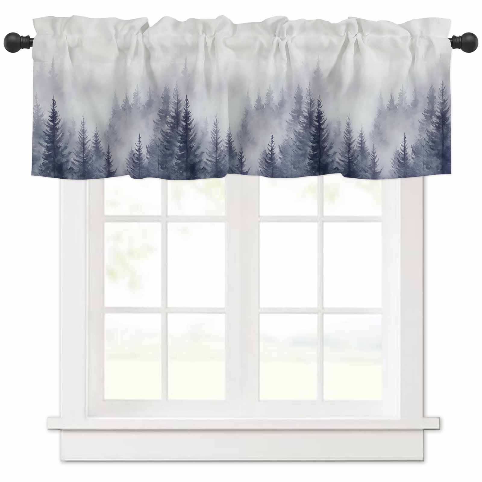 nqOlkjepod Blue Mist Forest Farmhouse Short Window Curtain Valances ...