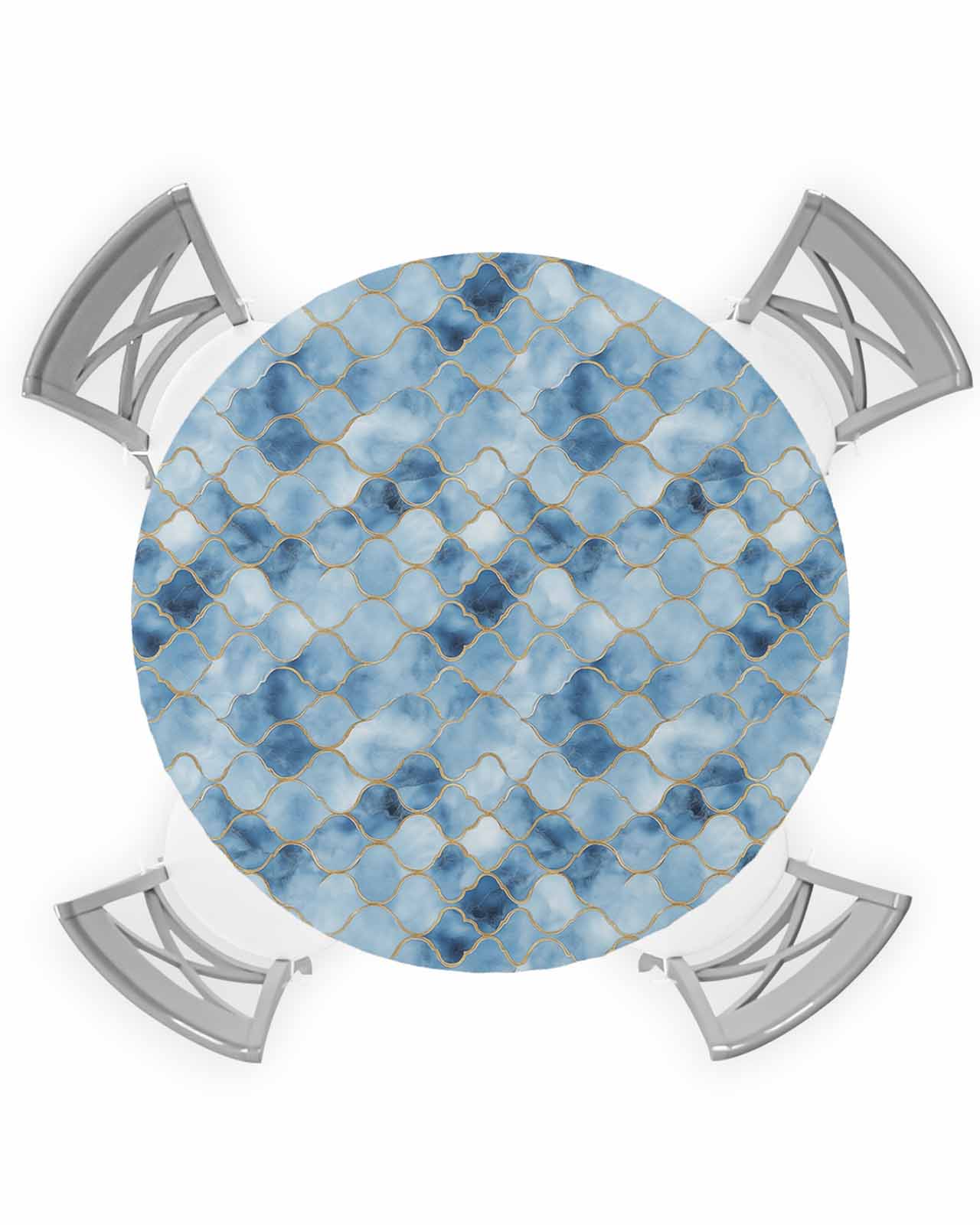 nqOlkjepod Blue Morocco Round Tablecloth, Fitted Table Cover with ...