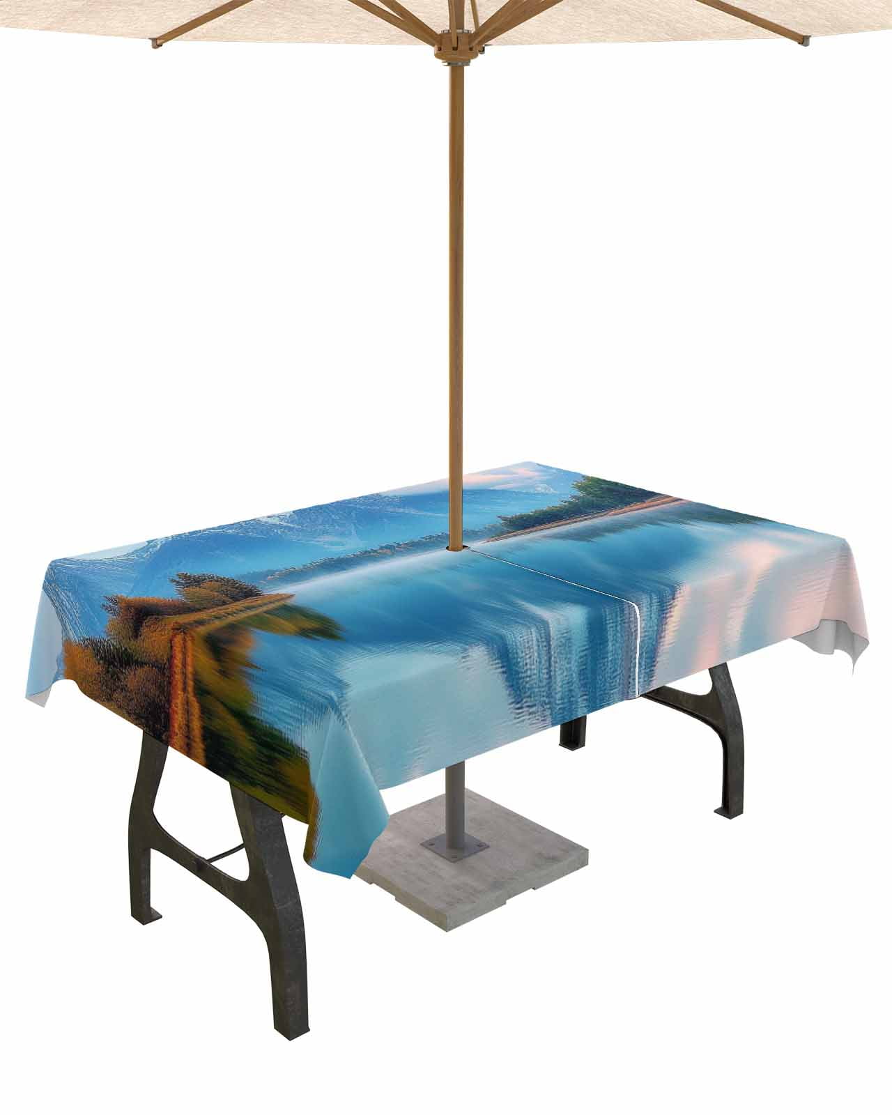 nqOlkjepod Blue Mountain Outdoor Tablecloth with Umbrella Hole & Zipper ...