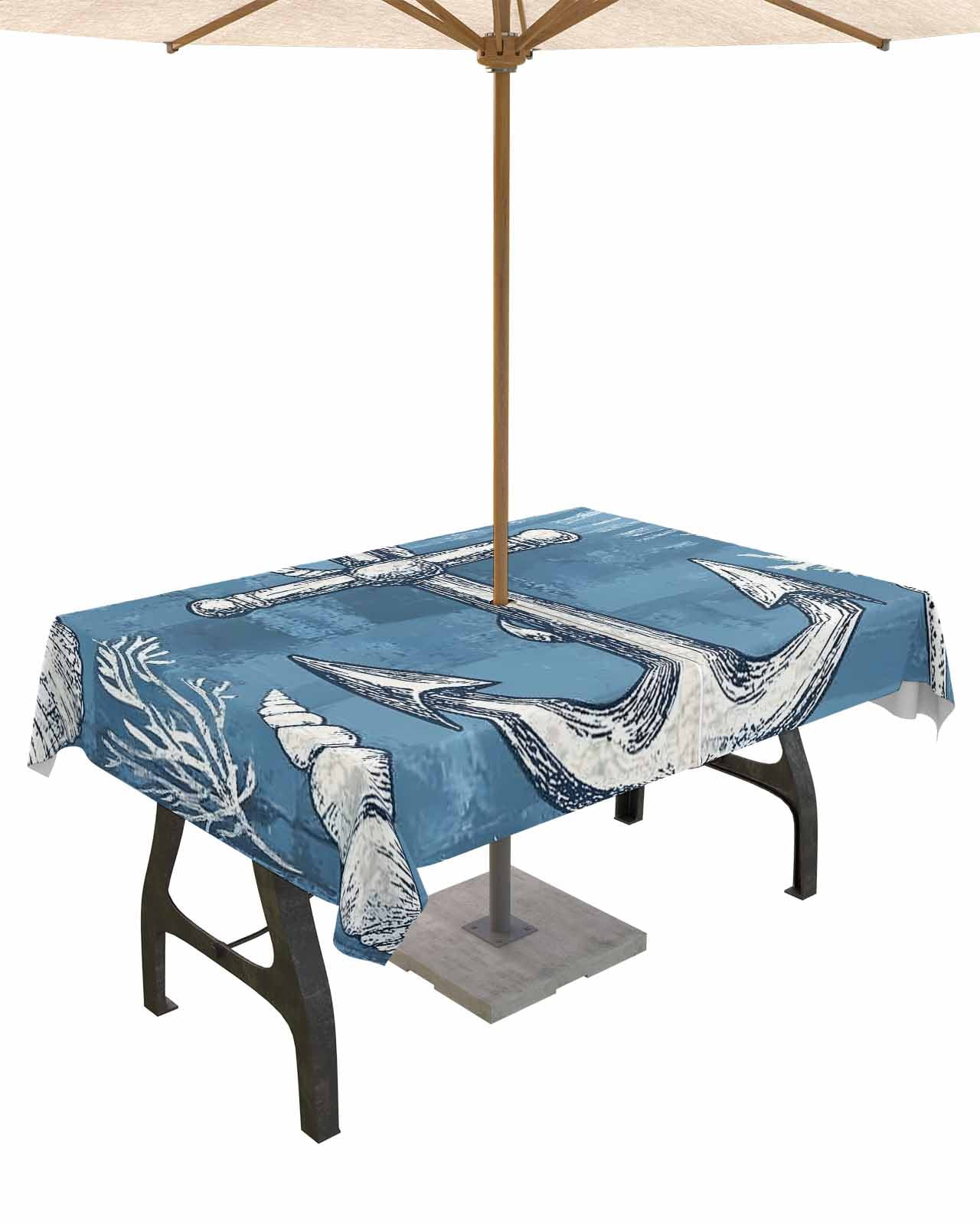nqOlkjepod Blue Nautical Anchor Outdoor Tablecloth with Umbrella Hole ...