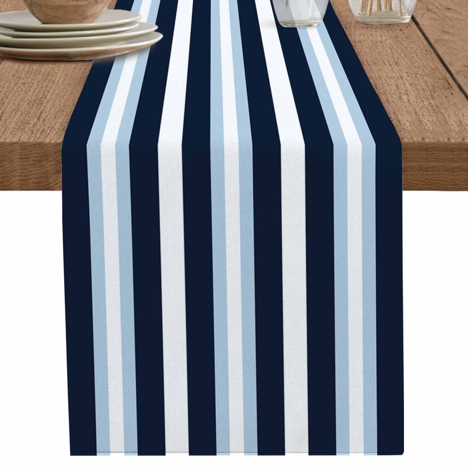 nqOlkjepod Blue Navy Striped Table Runner 90 Inches Long Farmhouse ...