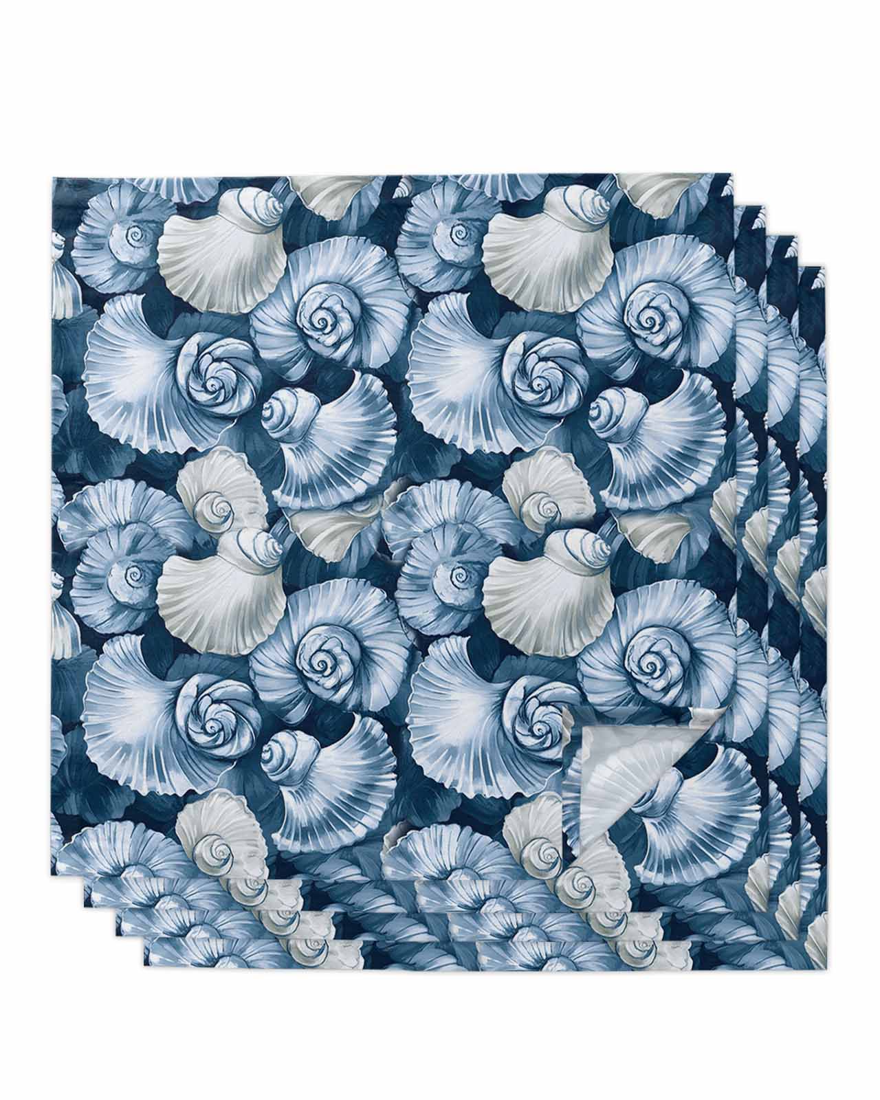 nqOlkjepod Blue Ocean Conch Cloth Napkins Set of 4 Reusable Dinner ...