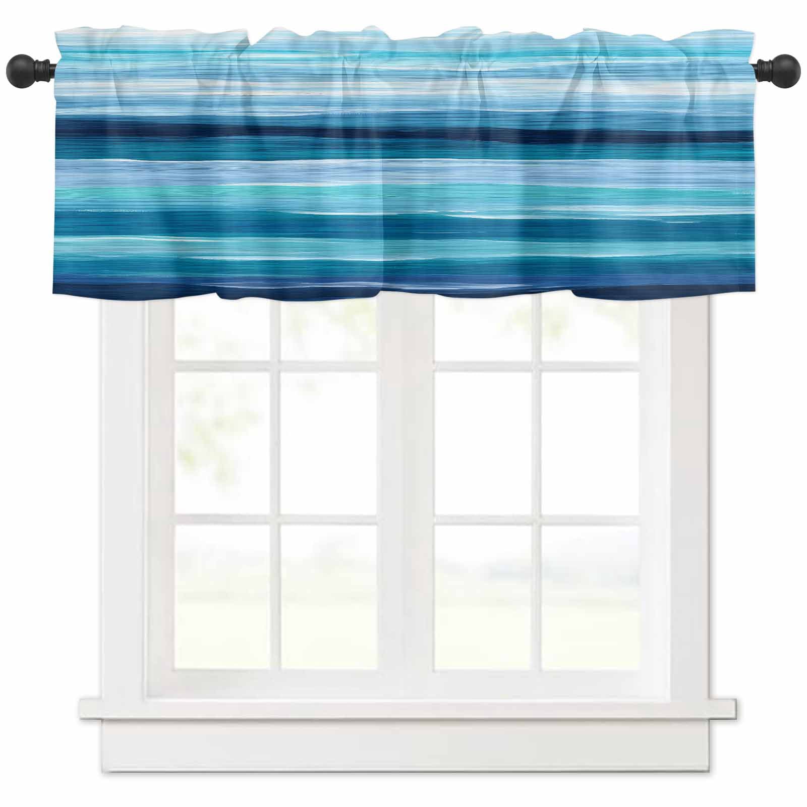nqOlkjepod Blue Ocean Farmhouse Short Window Curtain Valances, Beach ...