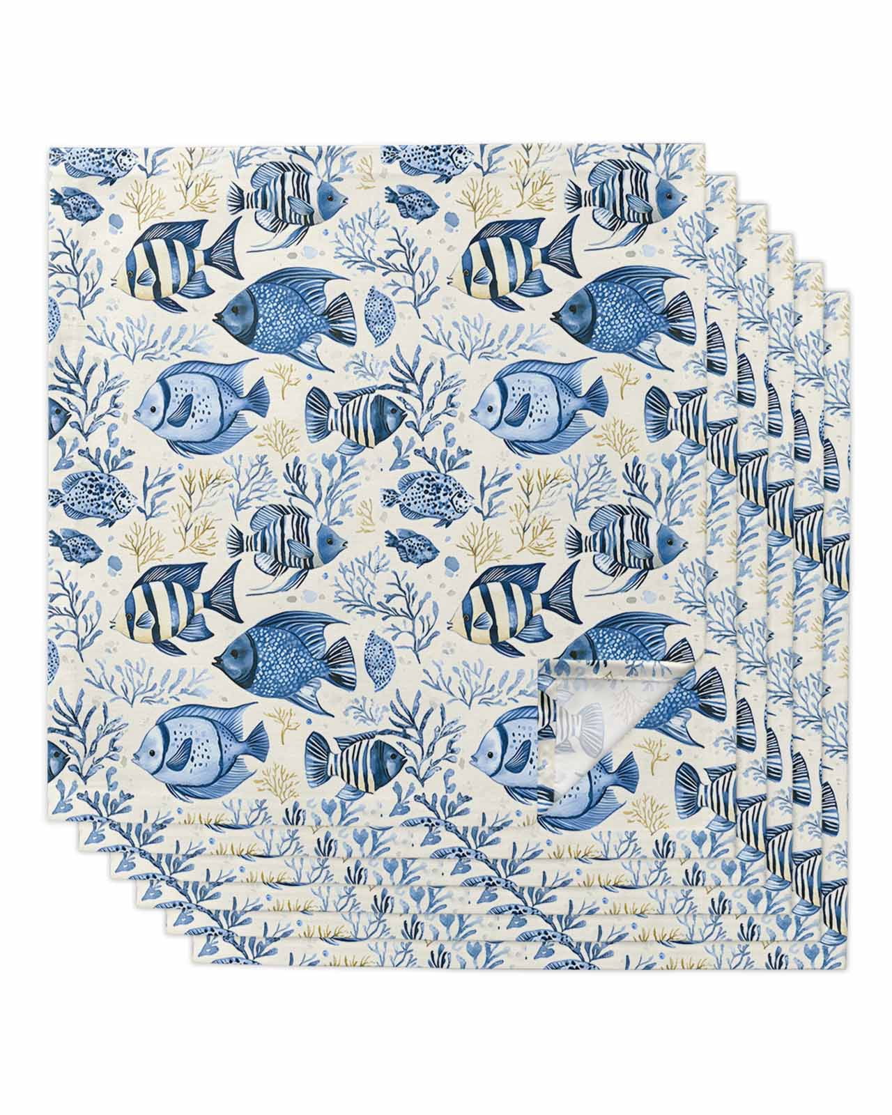 nqOlkjepod Blue Ocean Fish Cloth Napkins Set of 6 Reusable Dinner ...