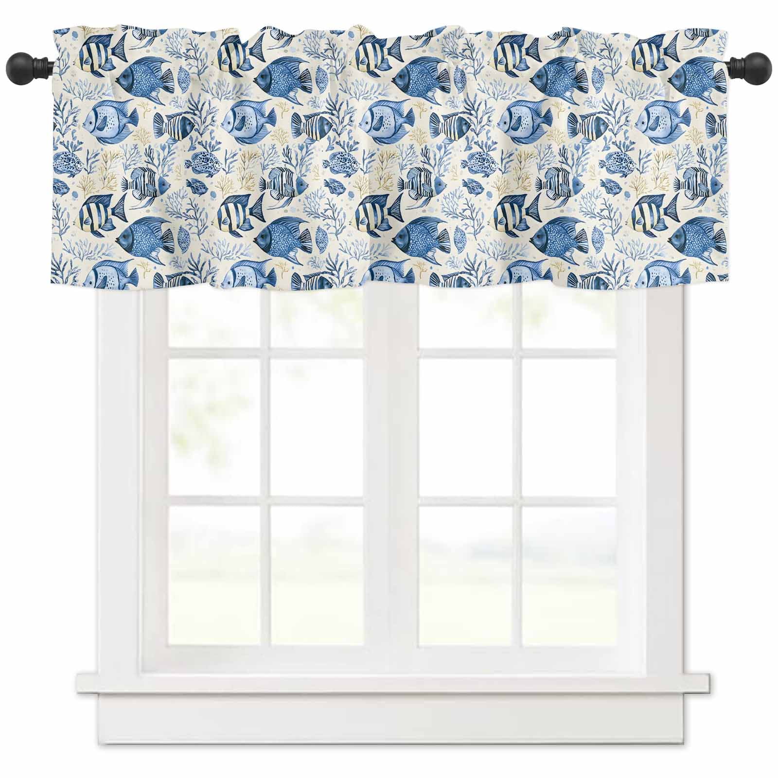 nqOlkjepod Blue Ocean Fish Farmhouse Short Window Curtain Valances ...