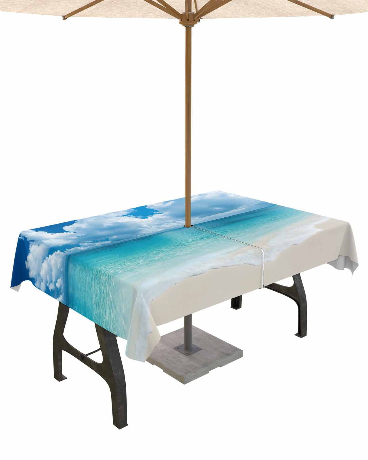 nqOlkjepod Blue Ocean Outdoor Tablecloth with Umbrella Hole & Zipper ...