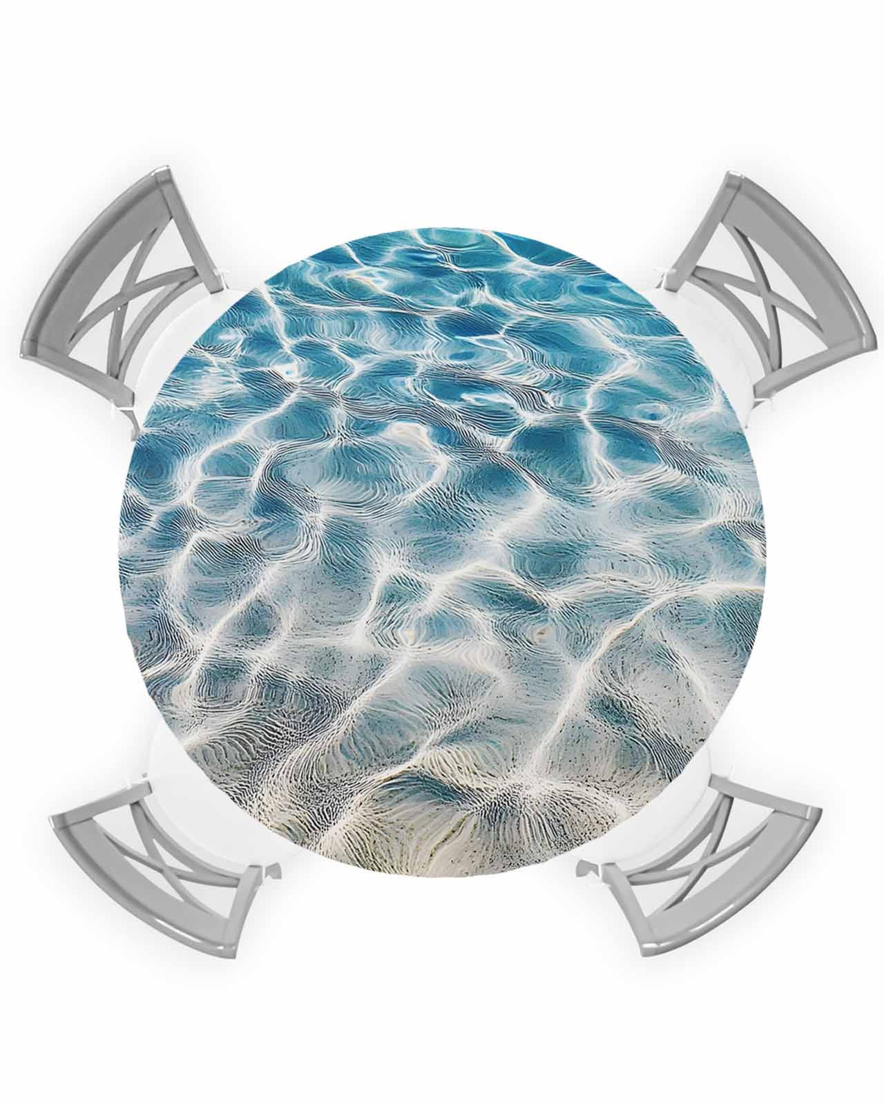nqOlkjepod Blue Ocean Round Tablecloth, Fitted Table Cover with Elastic ...