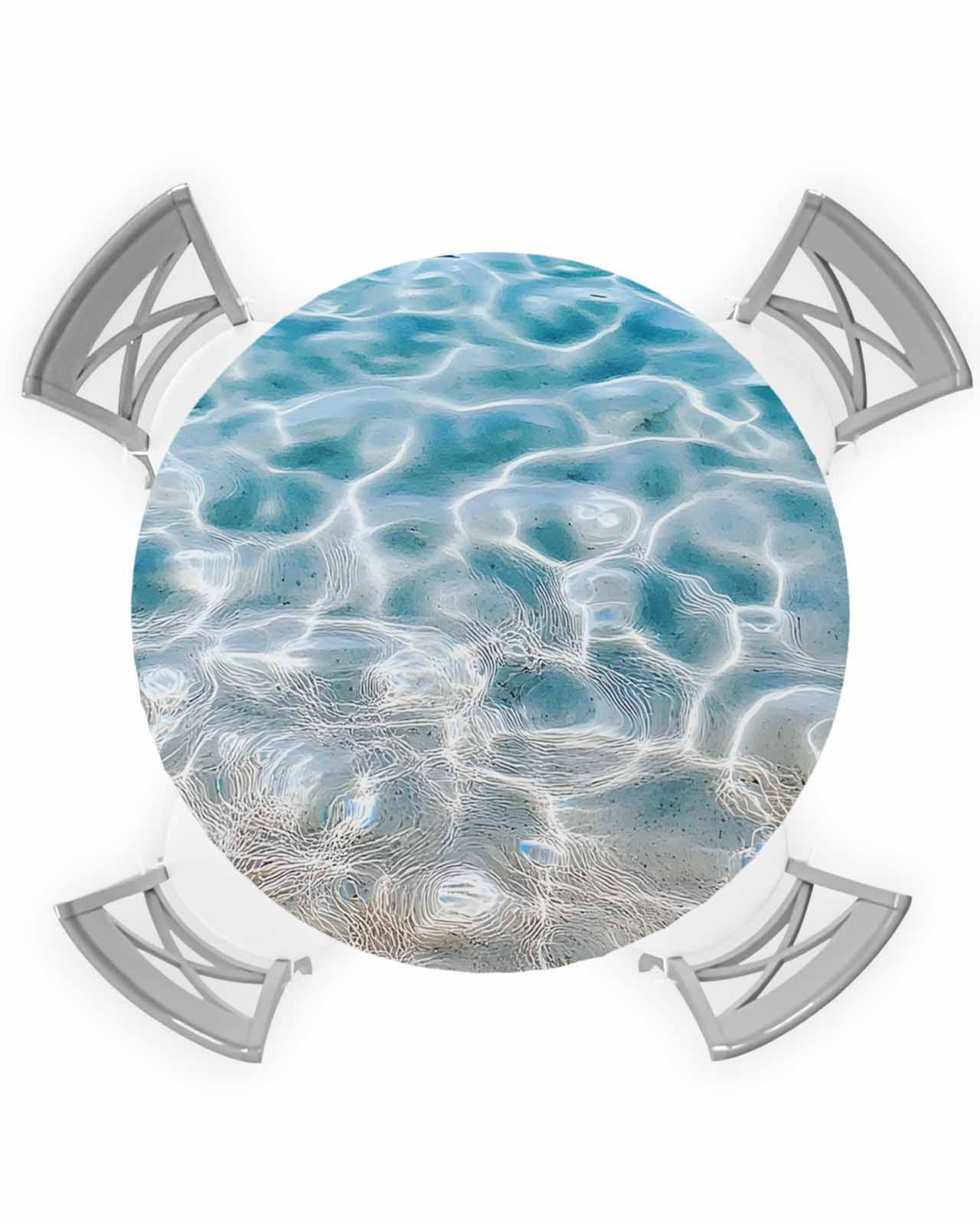 nqOlkjepod Blue Ocean Round Tablecloth, Fitted Table Cover with Elastic ...