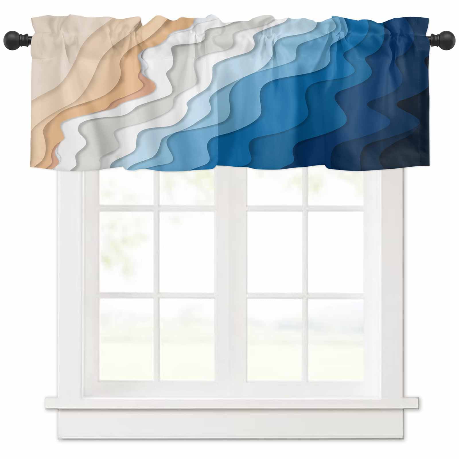 nqOlkjepod Blue Ocean Waves Farmhouse Short Window Curtain Valances ...
