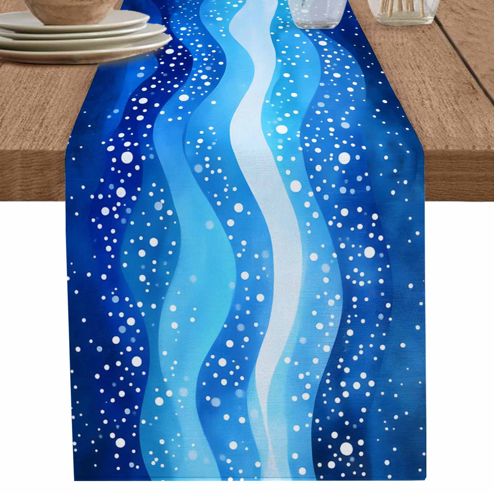 nqOlkjepod Blue Ocean Waves Table Runner 72 Inches Long Farmhouse Dress ...