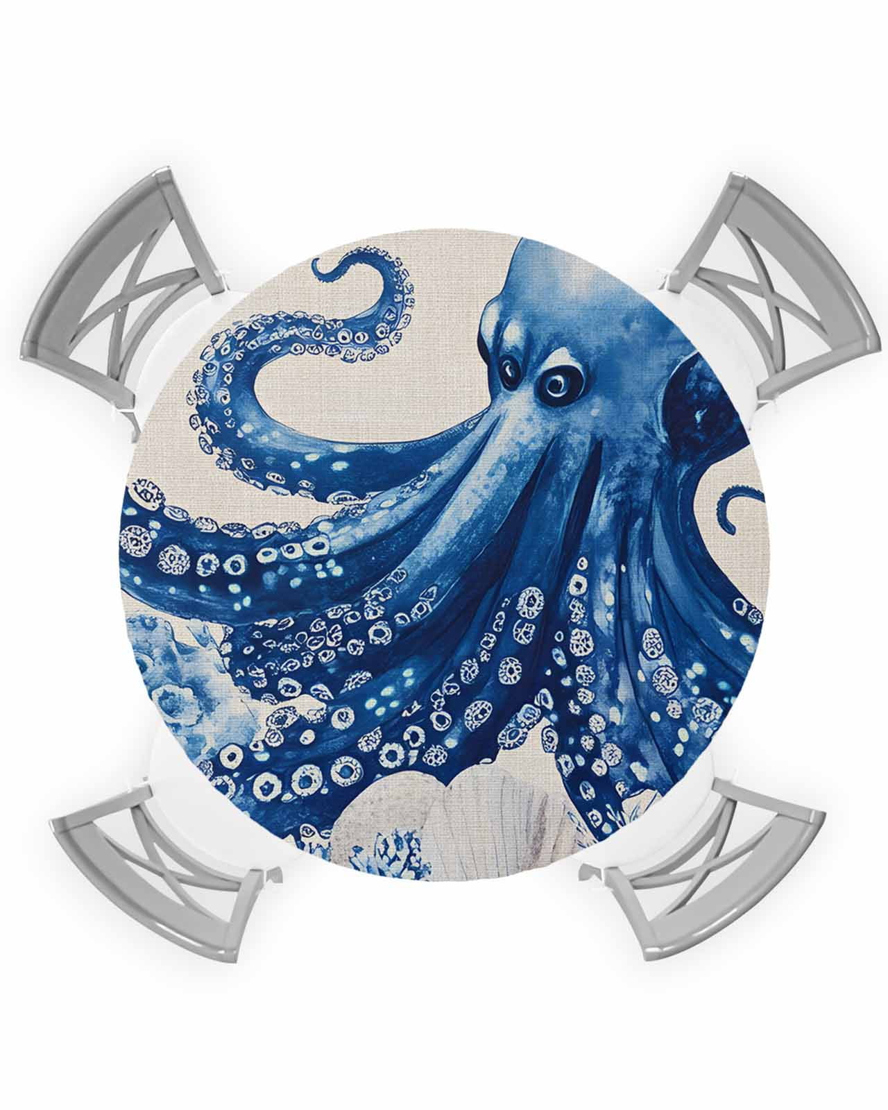 nqOlkjepod Blue Octopus Coastal Round Tablecloth, Fitted Table Cover ...