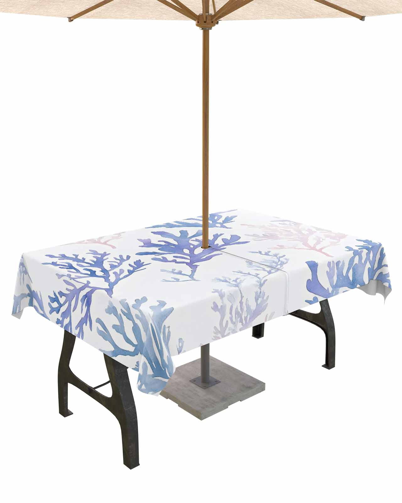 nqOlkjepod Blue Ombre Coral Outdoor Tablecloth with Umbrella Hole ...