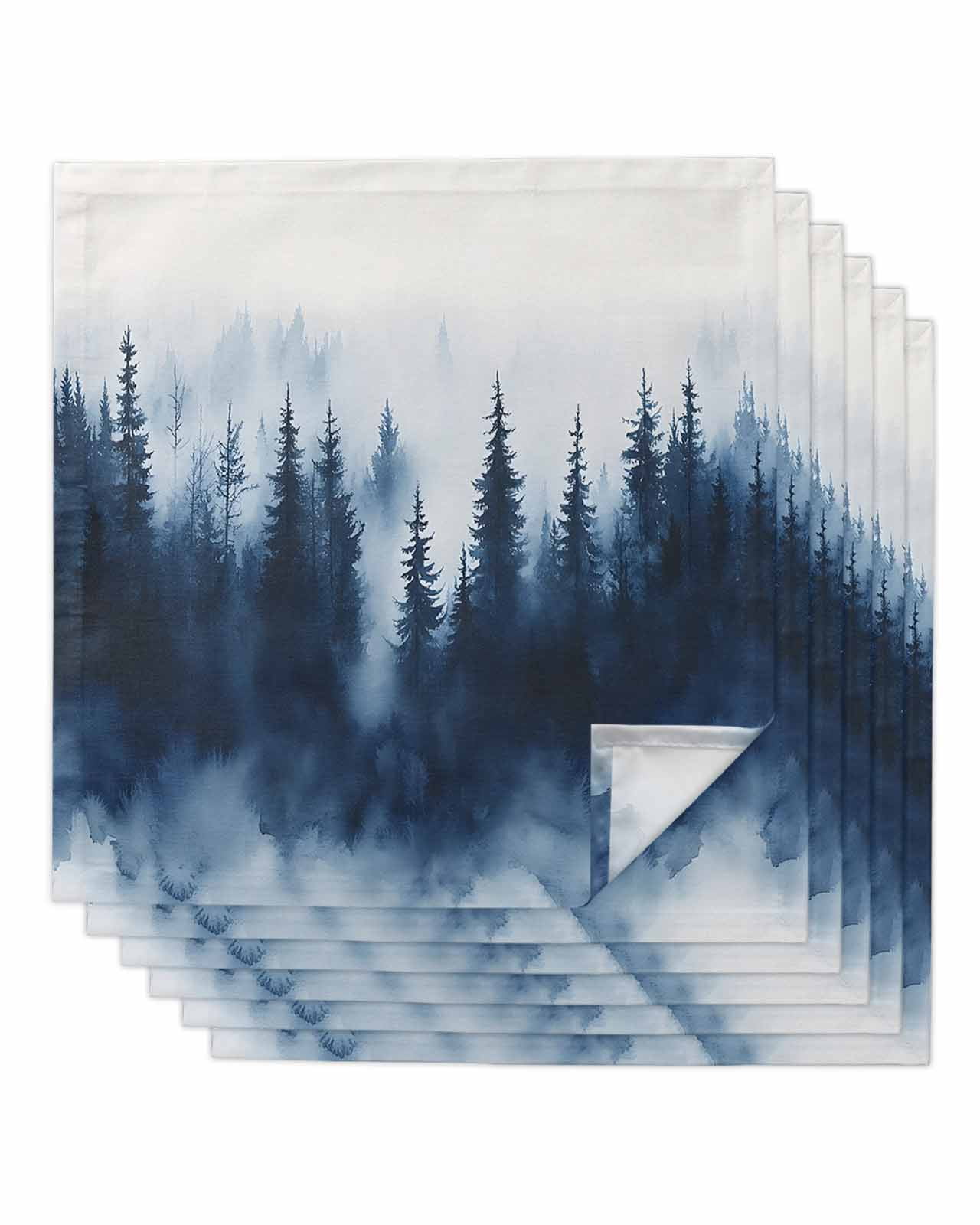 nqOlkjepod Blue Ombre Forest Cloth Napkins Set of 6 Reusable Dinner ...