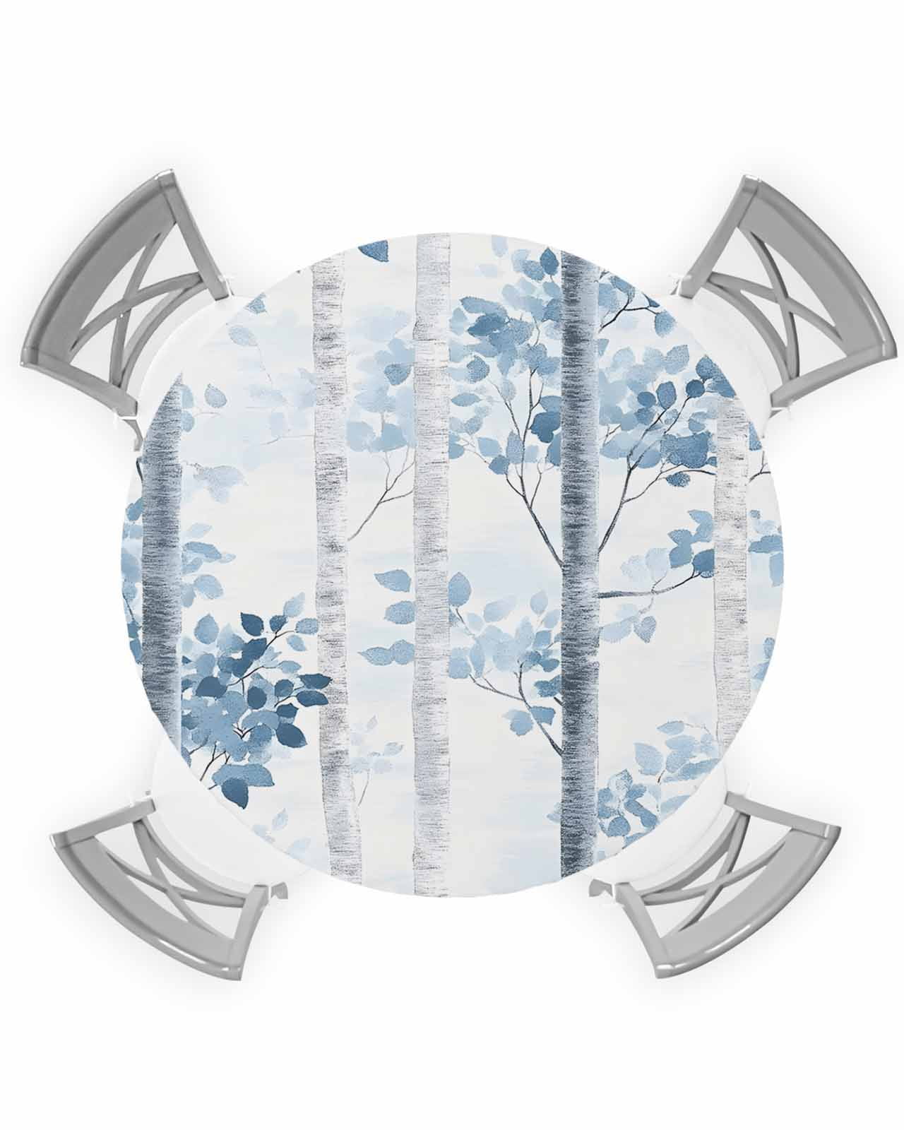nqOlkjepod Blue Ombre Leaves Round Tablecloth, Fitted Table Cover with ...